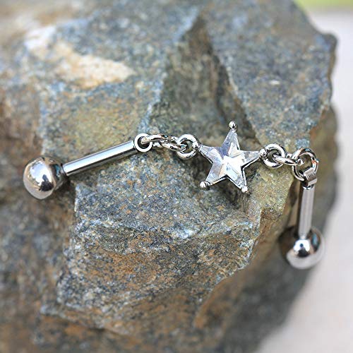 Pierced Owl 14GA 316L Stainless Steel CZ Crystal Star Connecting Chain Industrial Barbell