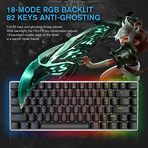 NACODEX Mechanical Gaming Keyboard - Compact 82 Keys Anti-Ghosting RGB Backlit - Blue Switches - Programmable Macro - Aluminum Wired Portable Keyboard for Windows PC Gamer