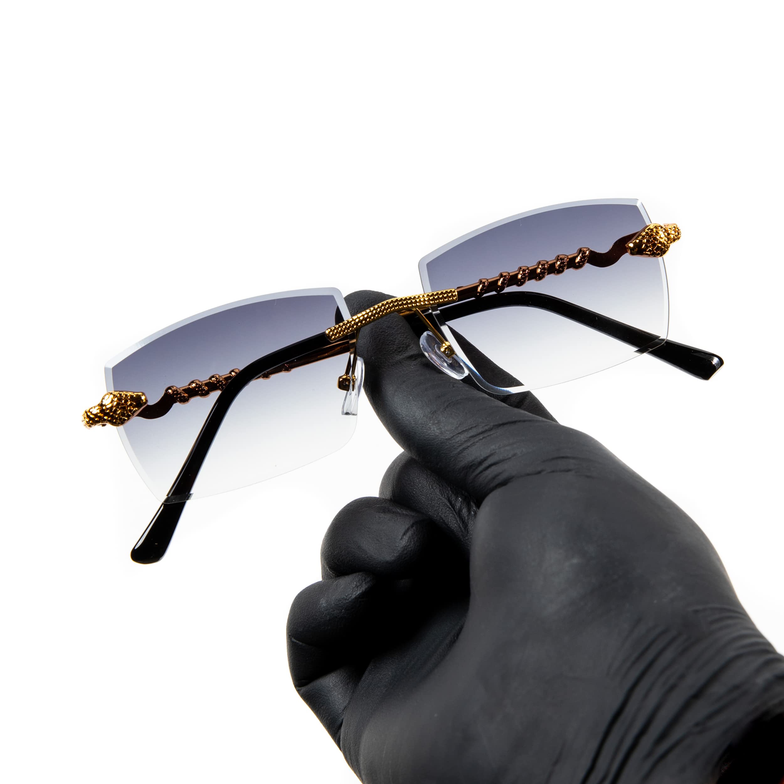 Street Knitted Men's Rimless Gold Frame Gray Purple Tint Elegant King Snake Sunglasses