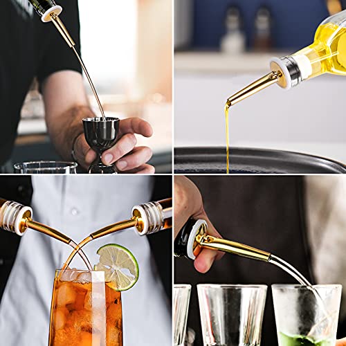 SuproBarware Liquor Bottle Pourers - Stainless Steel Bottle Pourers with Clean Bursh, Rustproof Metal Alcohol Pouring Tubes For Bars, Clubs, Restaurants & Home Use (Gold)