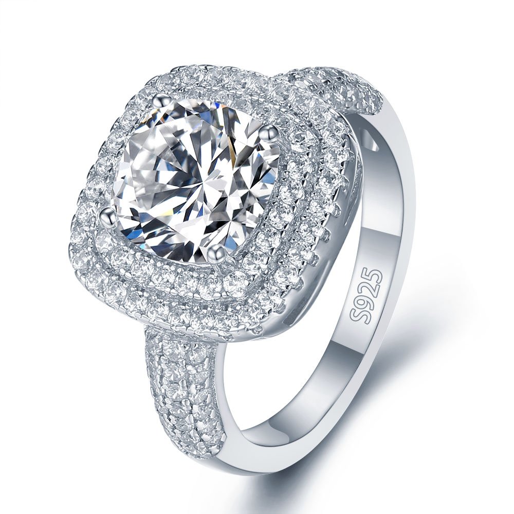 Mozume Women's 3ct luxury Cushion Solitaire Cubic Zirconia Engagement Ring Anniversary Wedding Halo 925 Sterling Silver (6)