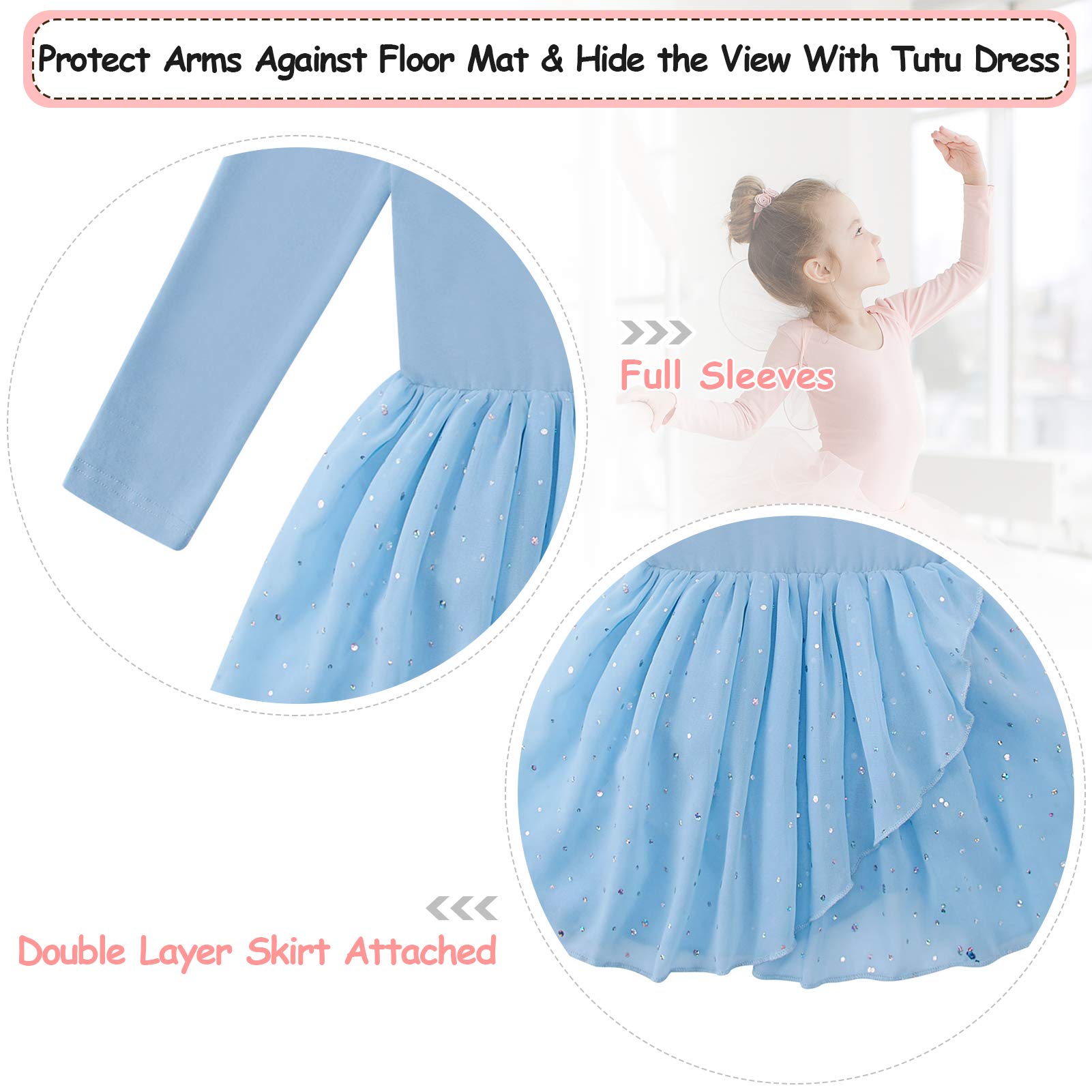 Move Dance Tutu Dance Clothes for Girls Childrens Ballet Leotards Dress 6 7 Yr Old Solid Color Auqa Unitard with Skirt for Gymnastic Exercise