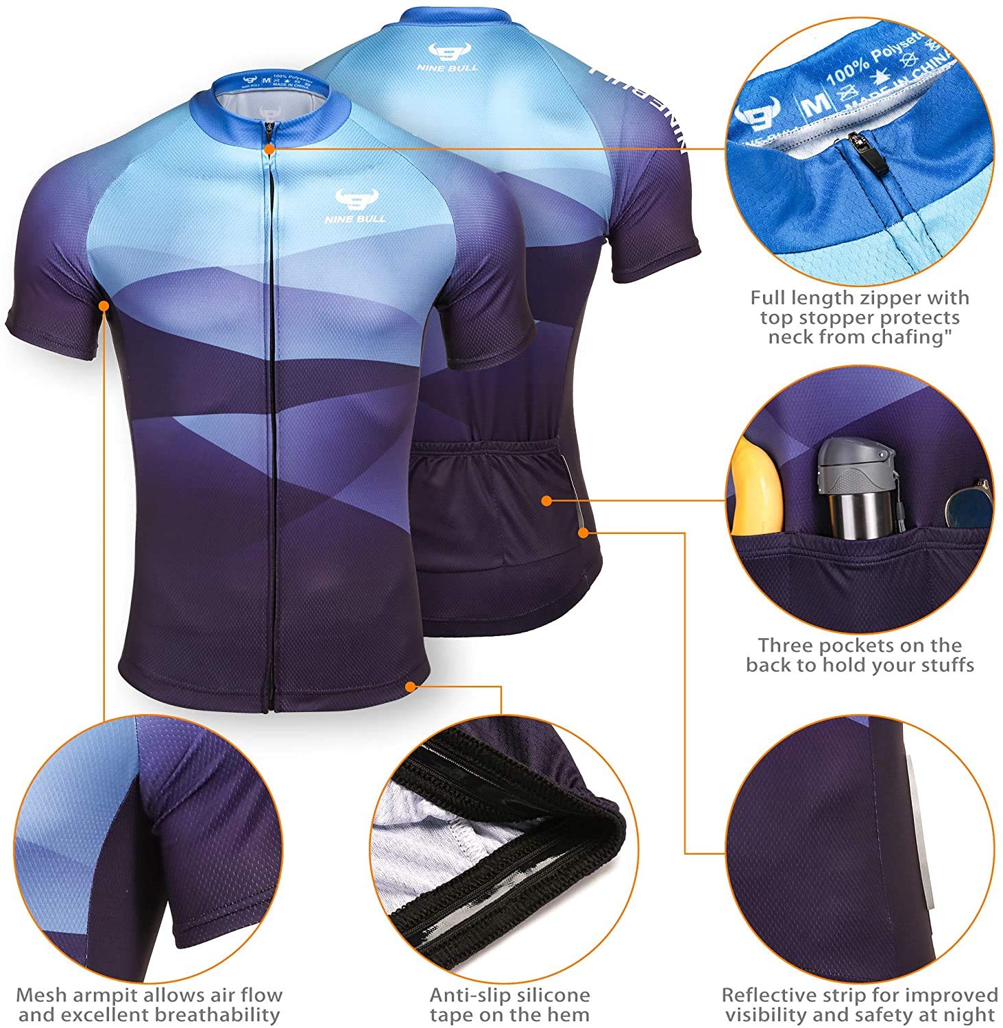 Men's Cycling Jersey Set - Reflective Quick-Dry Biking Shirt and 3D Padded Cycling Bike Shorts
