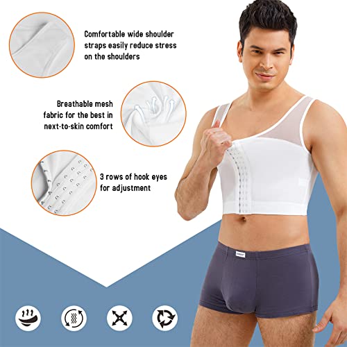 TAILONG Men Hide Gynecomastia Chest Vest Chest Binder Compression Slimming Undershirt Male Corset Tank Tops White