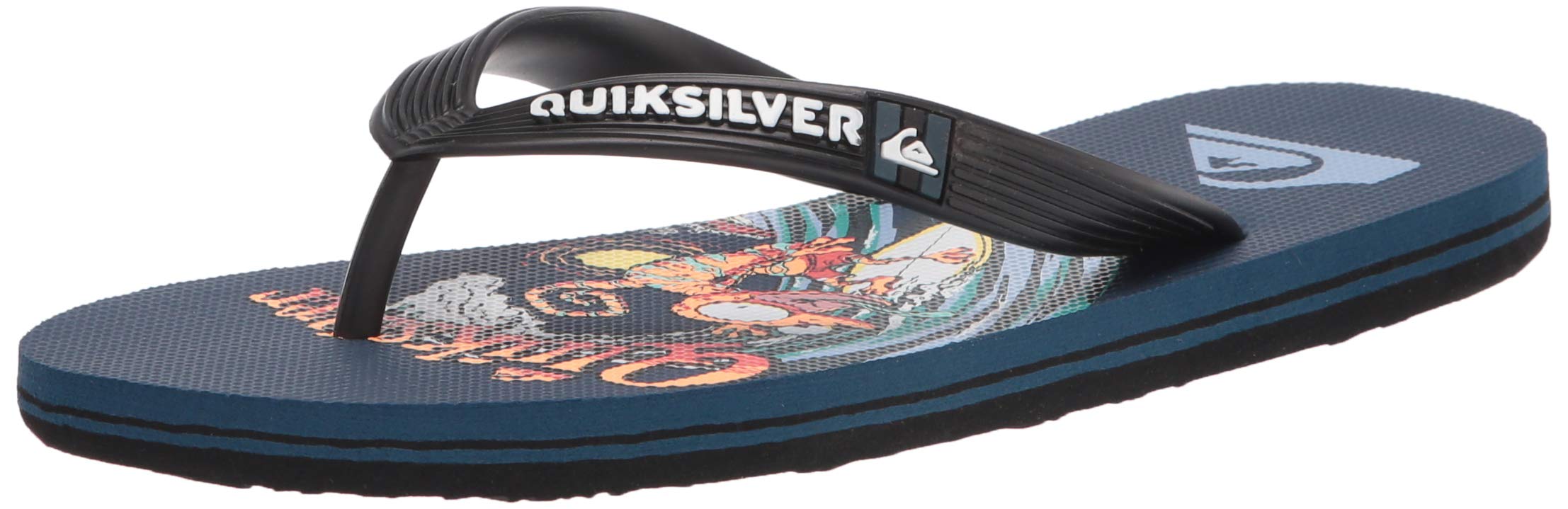 Quiksilver Boy's 3 Point Sandal, Black/Blue/Black Molokai Art Youth, 2 Little Kid