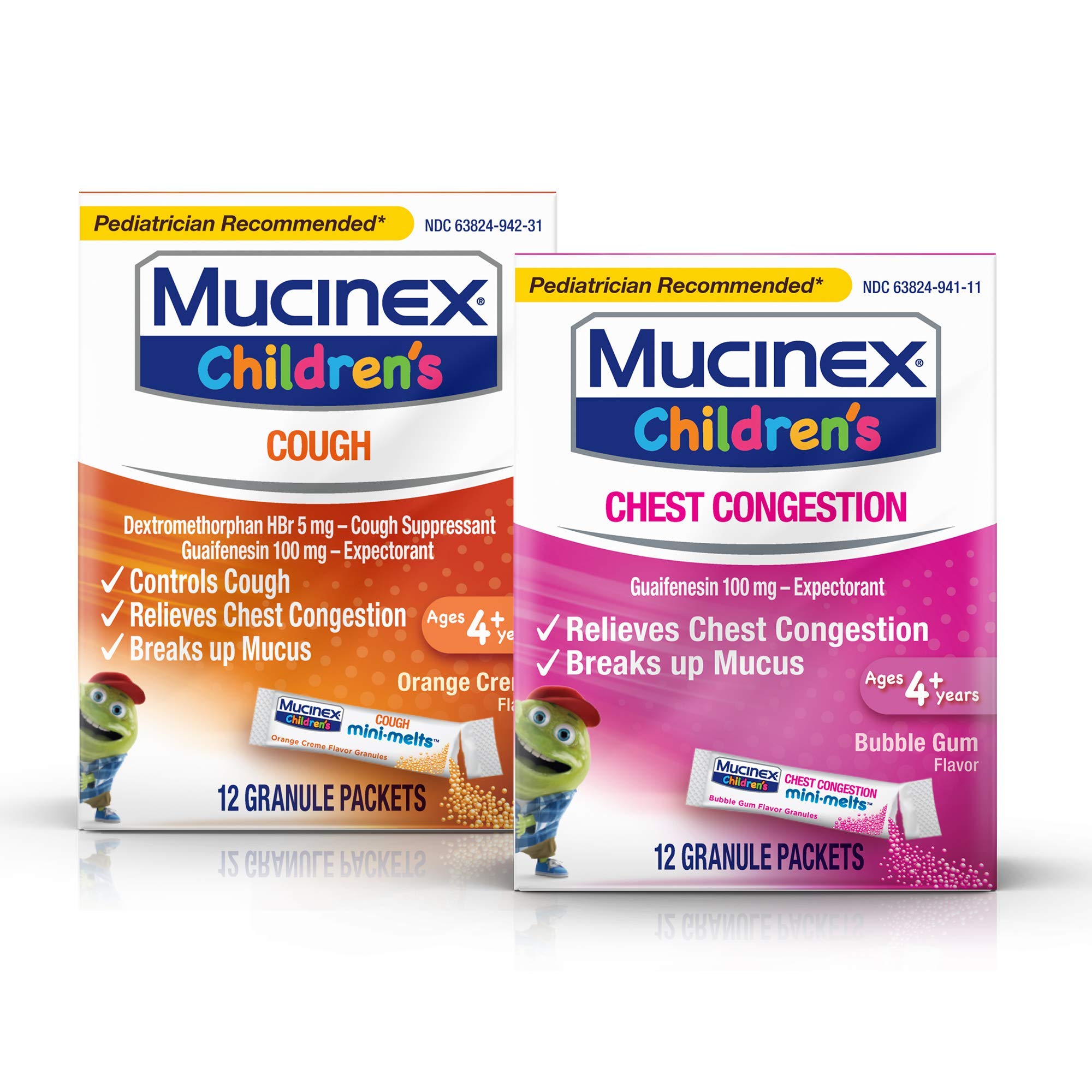 Mucinex Children?s Chest Congestion, Symptom Relief, Expectorant, Bubble Gum Flavor Mini-Melts, 12 Packets (Pack of 4)