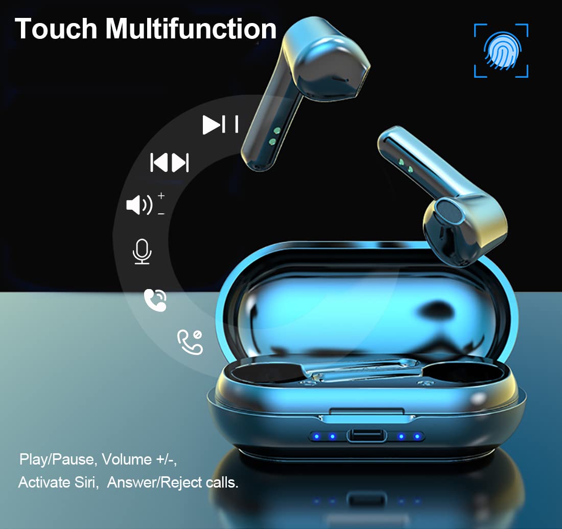 Wireless Earbuds, Bluetooth 5.0 Earbuds, Built in Noise Cancellation Mic, 24H Playtime, Premium Fidelity Sound Quality, IPX5 Waterproof Bluetooth Headphones, for iPhone Android Samsung Sports