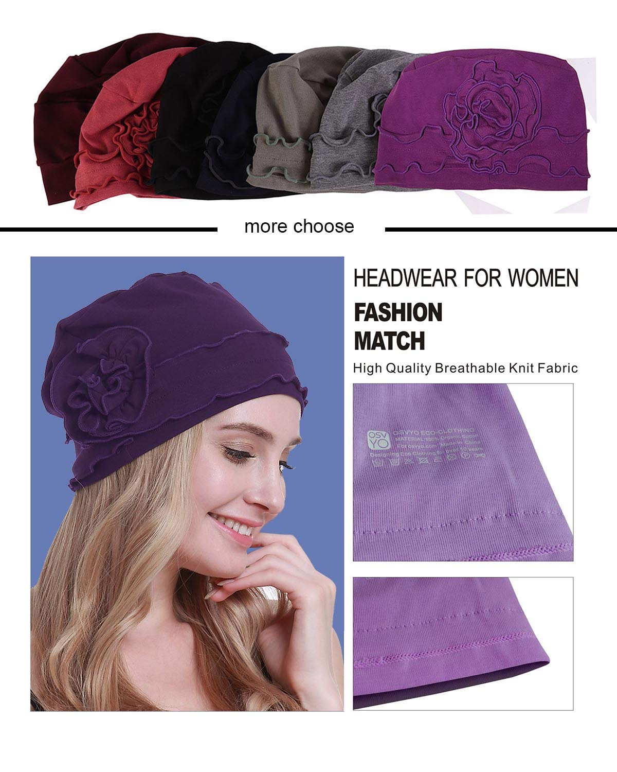 osvyo Chemo Headwear Turban Cap for Women - Cancer Beanie Hair Loss Sealed Packaging Light Grey