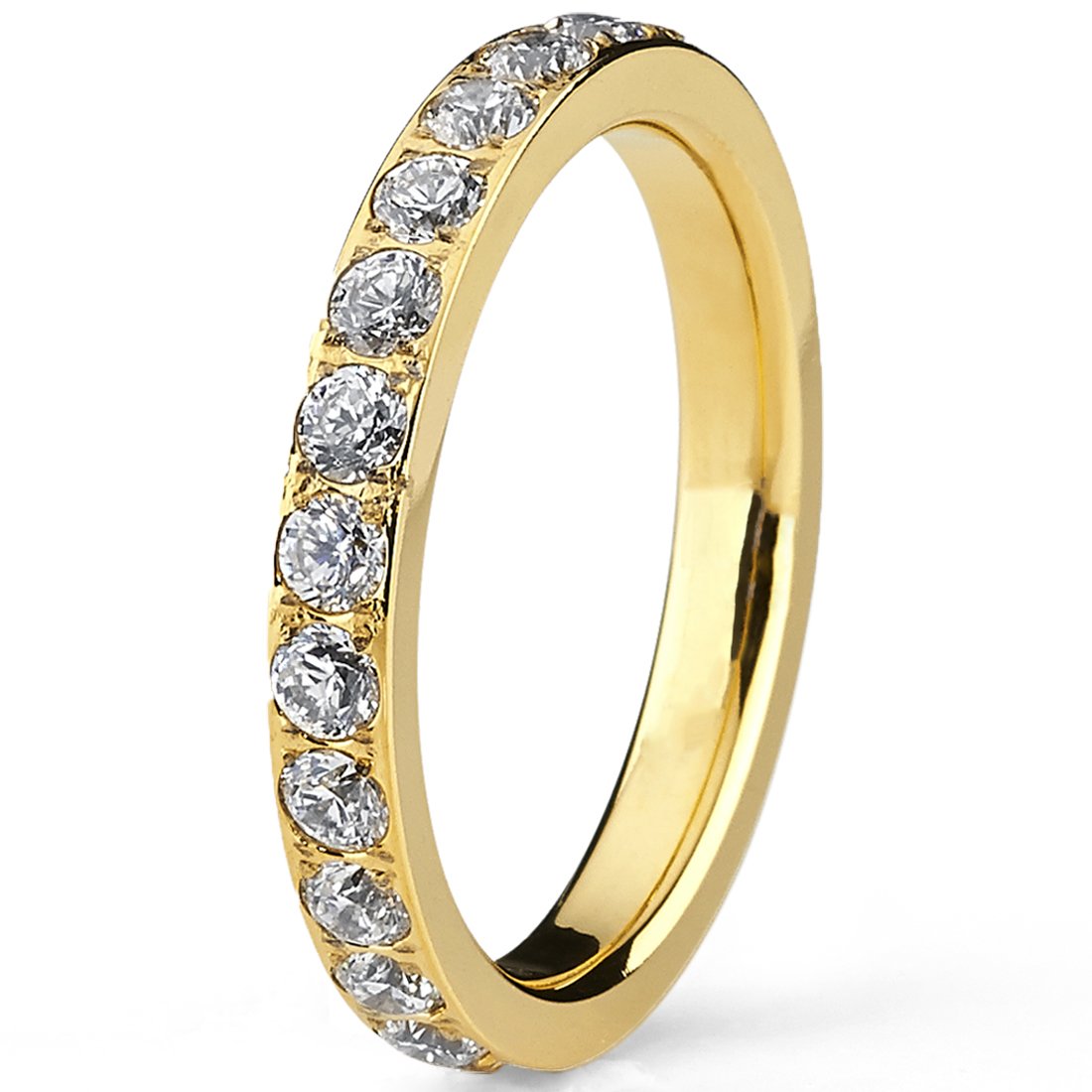 Metal Masters 3MM Women's Goldtone Plated Titanium Eternity Ring, Wedding Band with Pave Set Cubic Zirconia 5