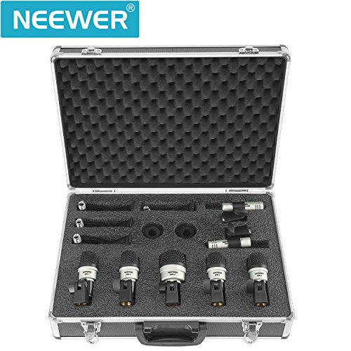 Neewer 7 Piece Wired Dynamic Drum Mic Kit - Kick Bass, Tom/Snare & Cymbals Microphone Set - for Drums, Vocal, Other Instrument - Complete with Thread Clip, Inserts, Mics Holder & Case(NW-7)