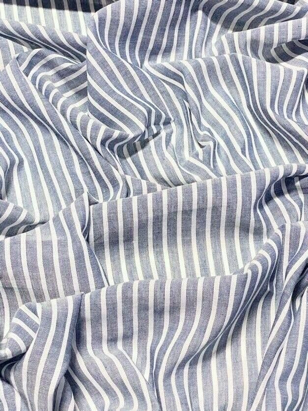 Navy Blue White 100 Percent Cotton Lawn Stripe Apparel Fabric Sheer 58 Inches Wide by The Yard
