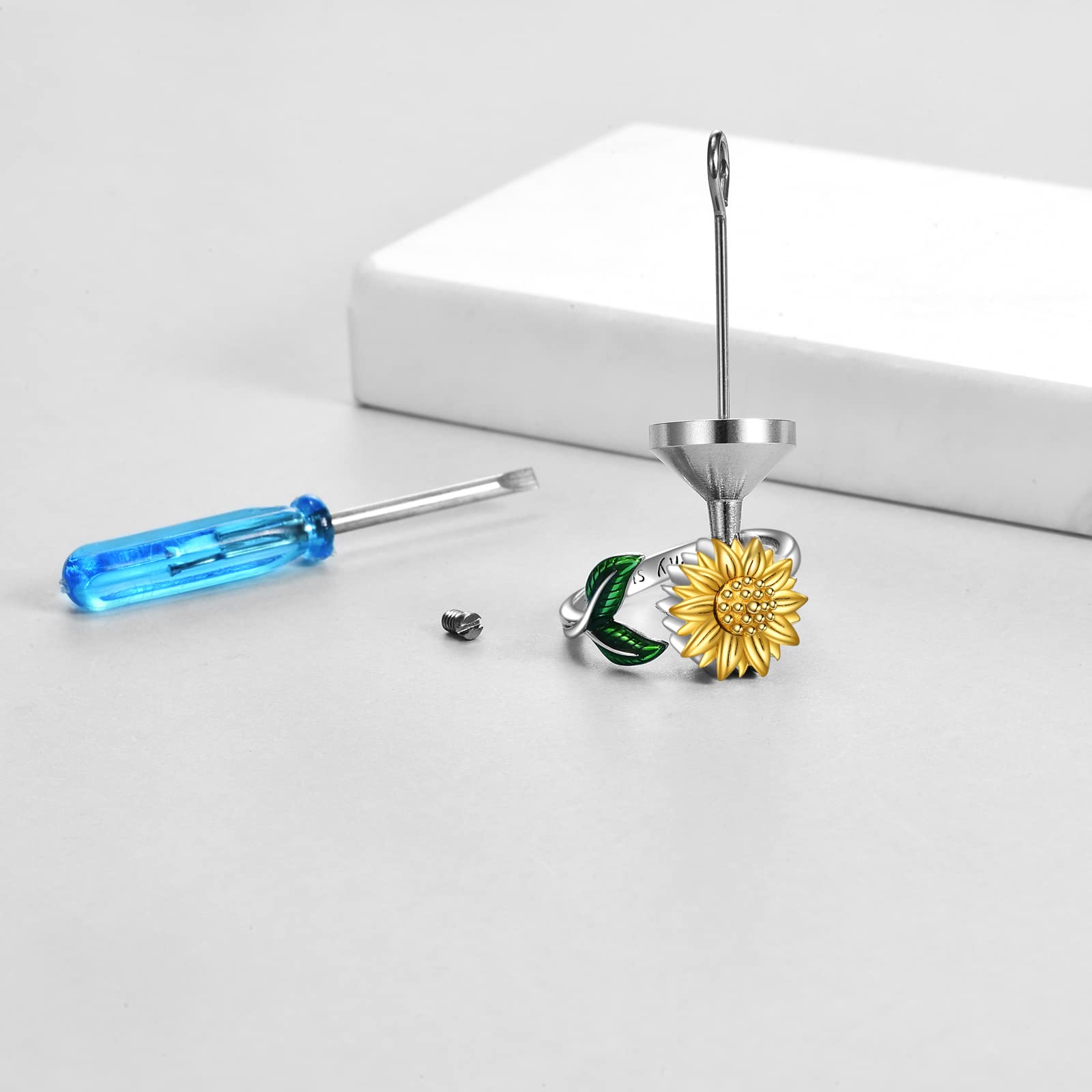 Sunflower Urn Ring for Ashes 925 Sterling Silver Adjustable Sunflower Cremation Jewelry Ring Keepsake Locket Ring for Women
