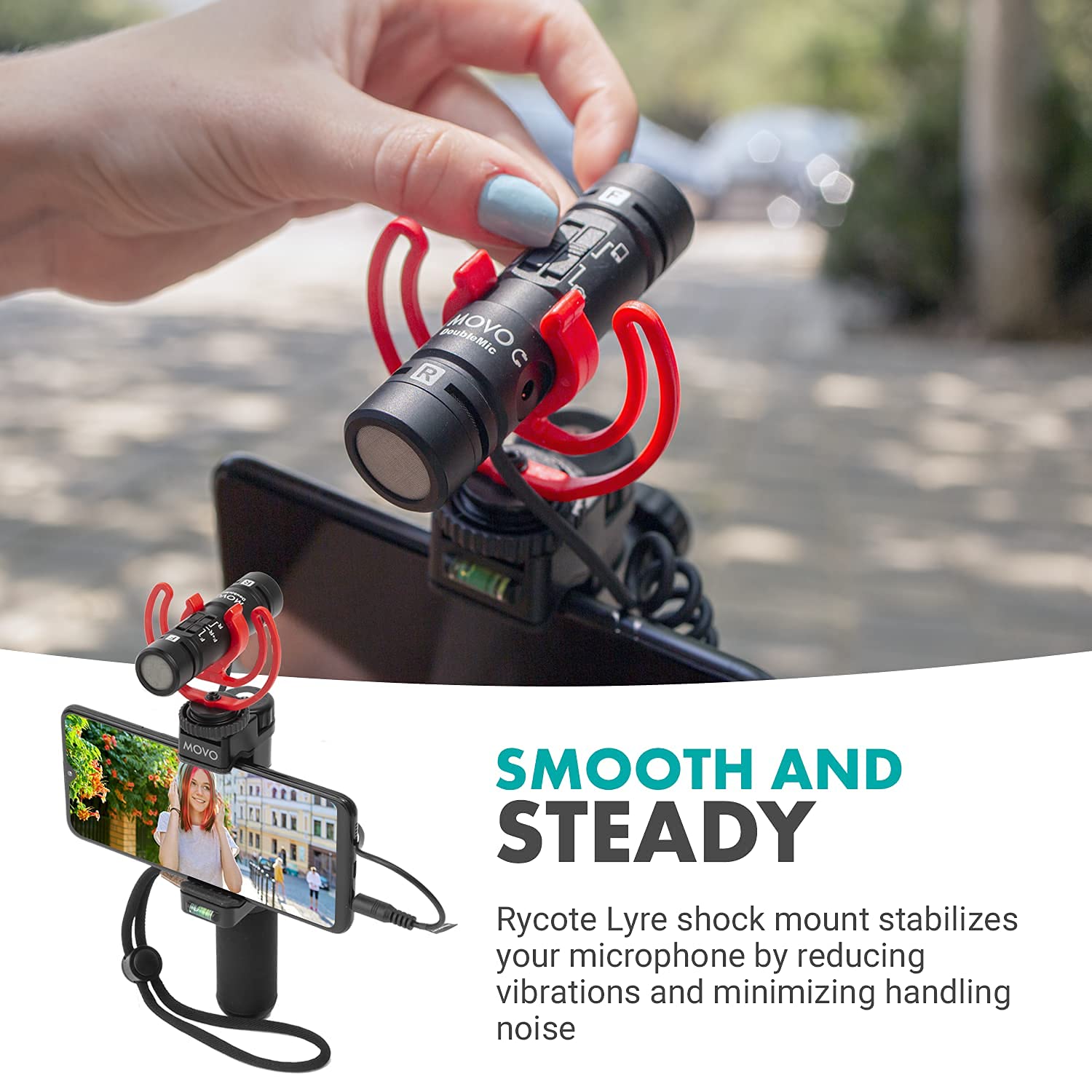 Movo DoubleMic Two-Sided Supercardioid Video Shotgun Microphone for iPhone, Android, Smartphones or DSLR Camera - Dual Capsule External Mic for Vlogging, Filmmaking, Interviews, YouTube, Recording