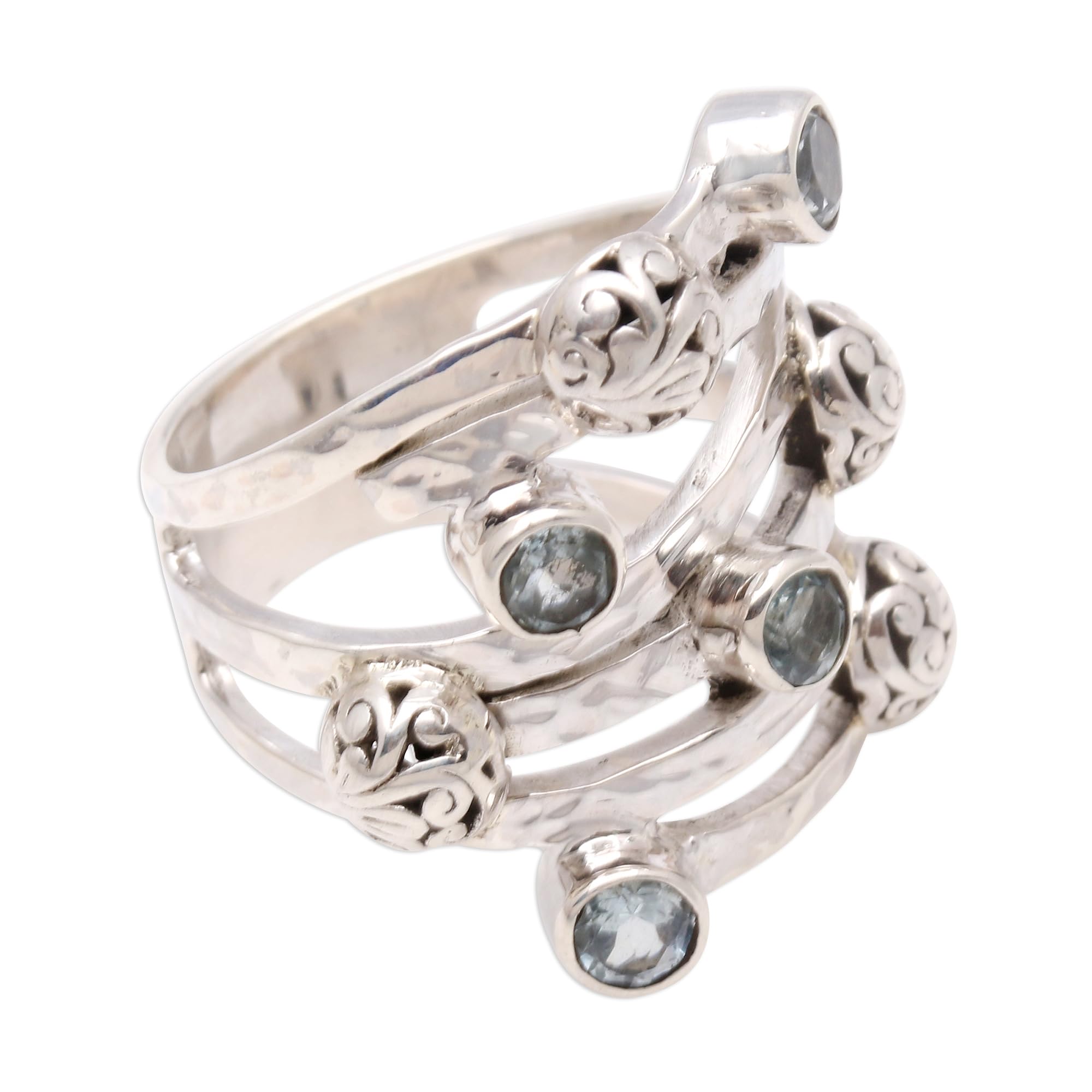 NOVICA Artisan Handmade Blue Topaz Cocktail Ring .925 Sterling Silver from Bali Indonesia Birthstone Gemstone 'Exuberant Beauty'