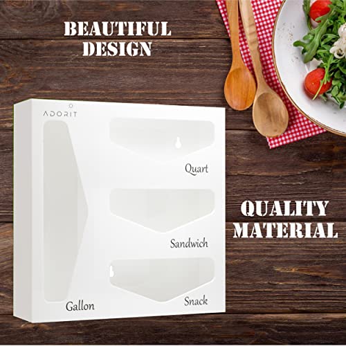Ziplock Bag Organizer |Storage for Kitchen Drawer or Wall Mount | Acrylic Baggie Container, Plastic Bag Dispenser | Ziploc Holder for Gallon, Quart, Sandwich & Snack | Compatible with Ziploc, Solimo, Hefty & Glad Bags- White