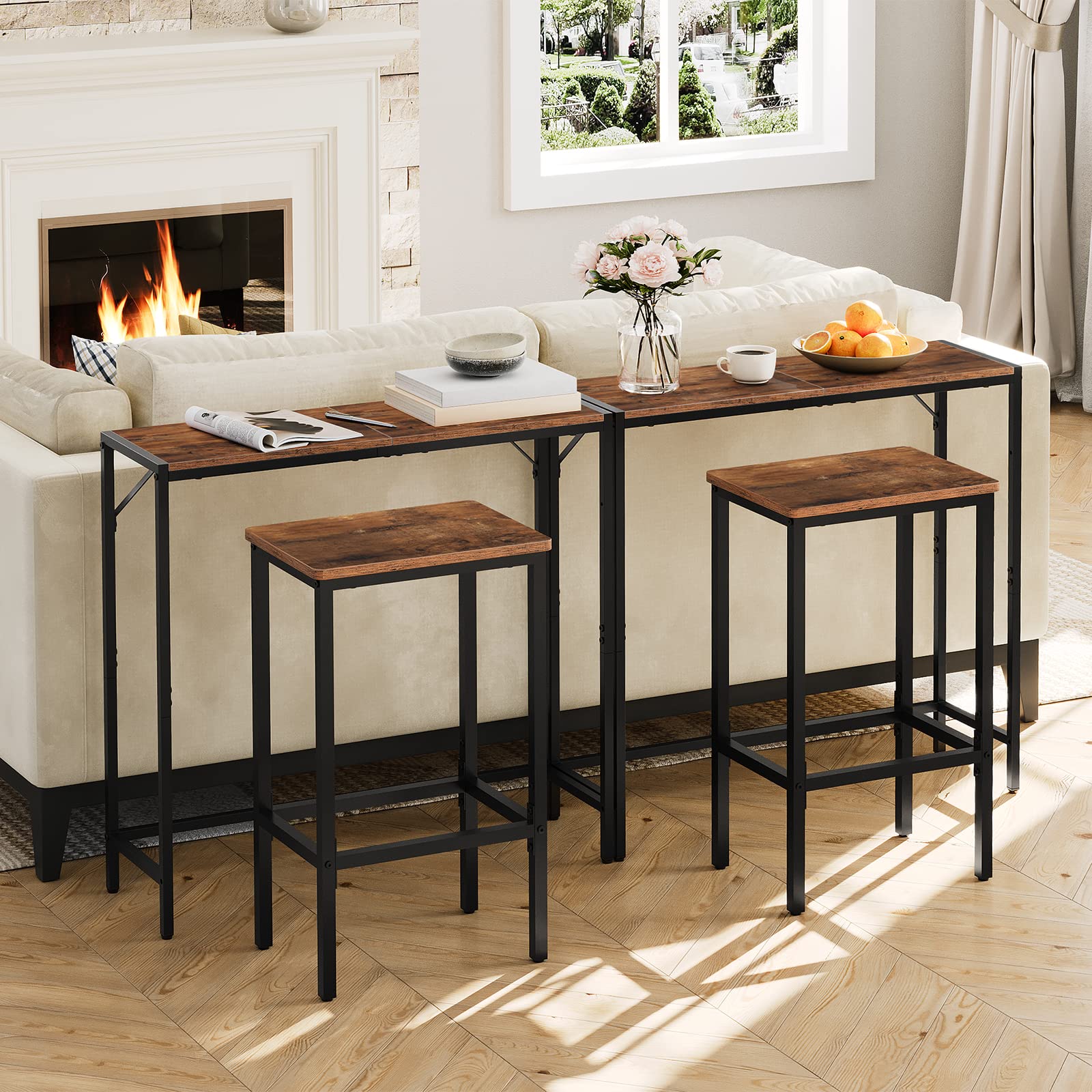 MAHANCRIS Console Table, Narrow Sofa Table, 30.1" Small Couch Table, Thin Sofa Table, Side Table for Hallway, Living Room, Foyer, Corridor, Rustic Brown and Black CTHR7601