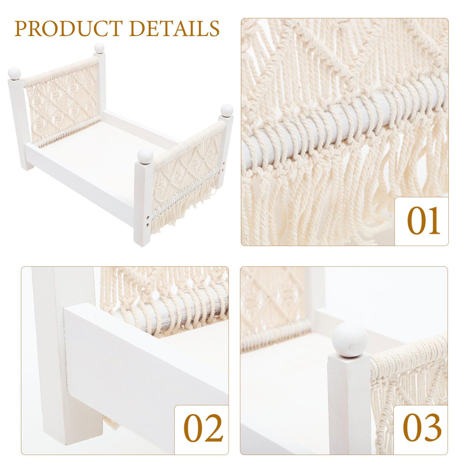 PartyKindom 1pc Newborn Photography Prop Crib Shooting Assisted Wood Hand- Woven Bed for Home/Wall/Kitchen/Room Decor