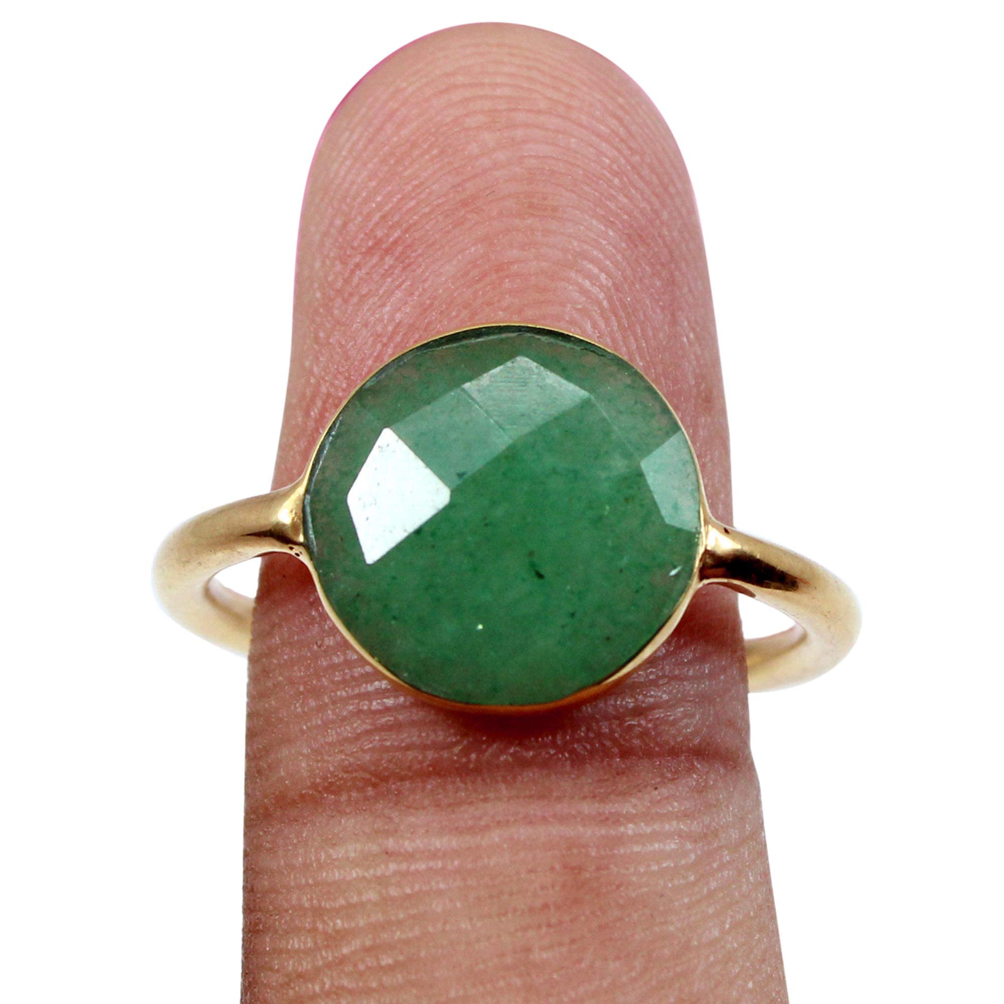 Shilpi Impex 18 K Gold Plated 925 Sterling Silver Round Green Aventurine Gemstone Handmade Dainty Modern Beautiful Men Women Ring (6)