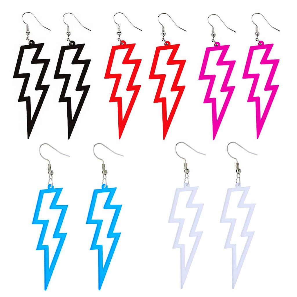 Retro Halloween Lightning Bolt Earrings 80s Neon Earrings Accessories for Women Acrylic Funky Earrings for 80's Party Favor