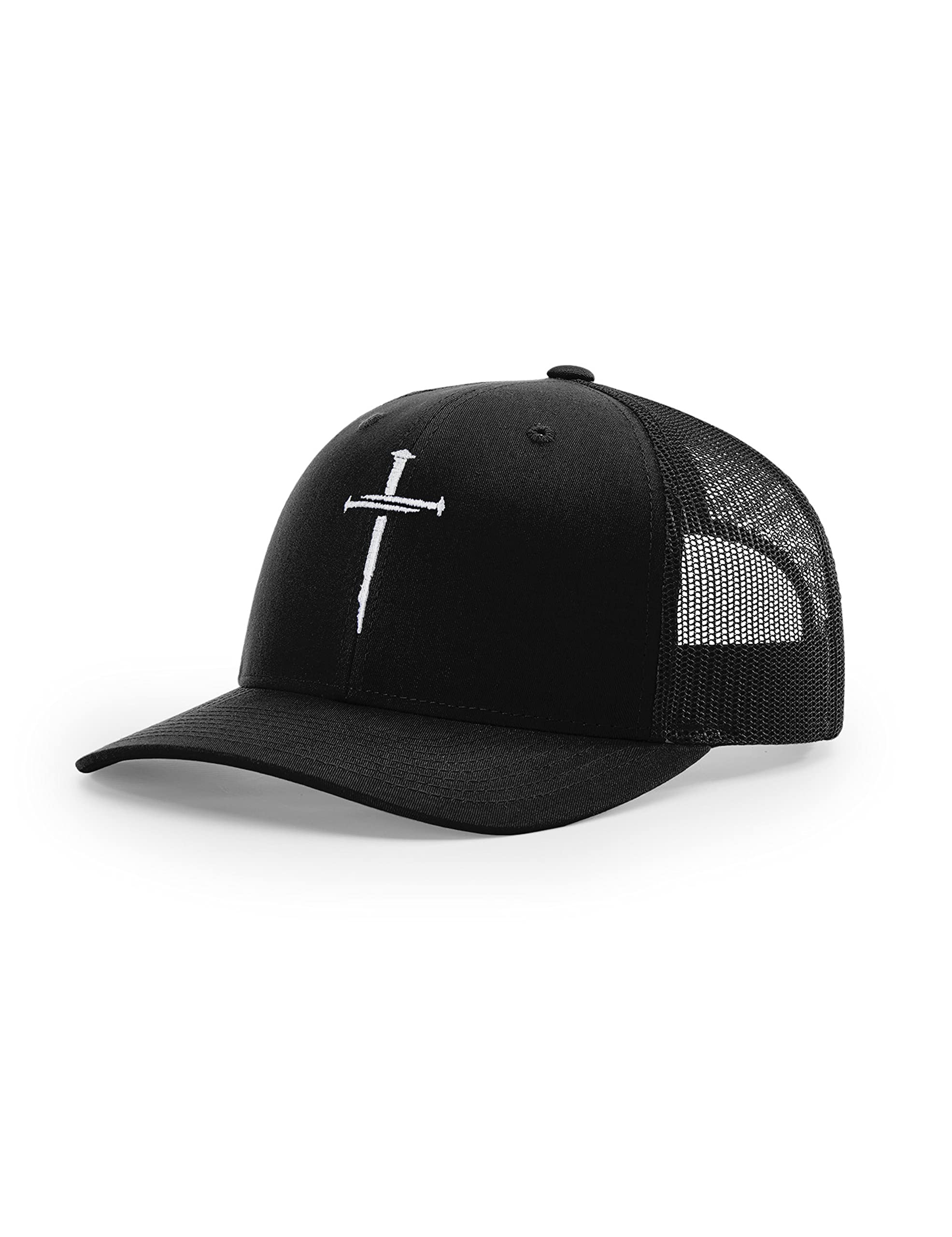 Nail Cross Jesus Christ Christian Embroidered Richardson 112 Trucker Cap Hat Black/Black