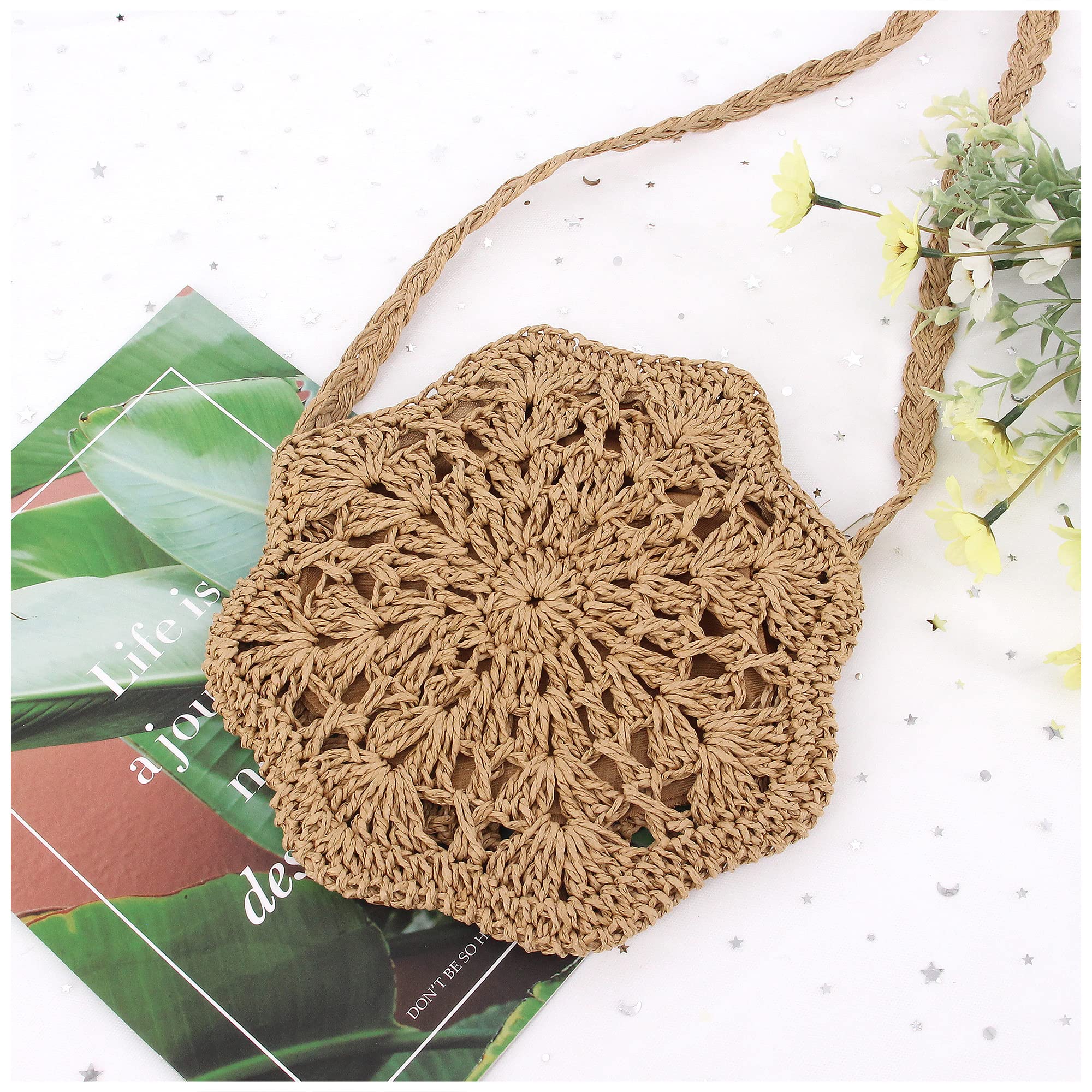 Naimo Women Straw Crossbody Purse Crochet Woven Shoulder Bag Handmade Weaving Rattan Summer Beach Bag