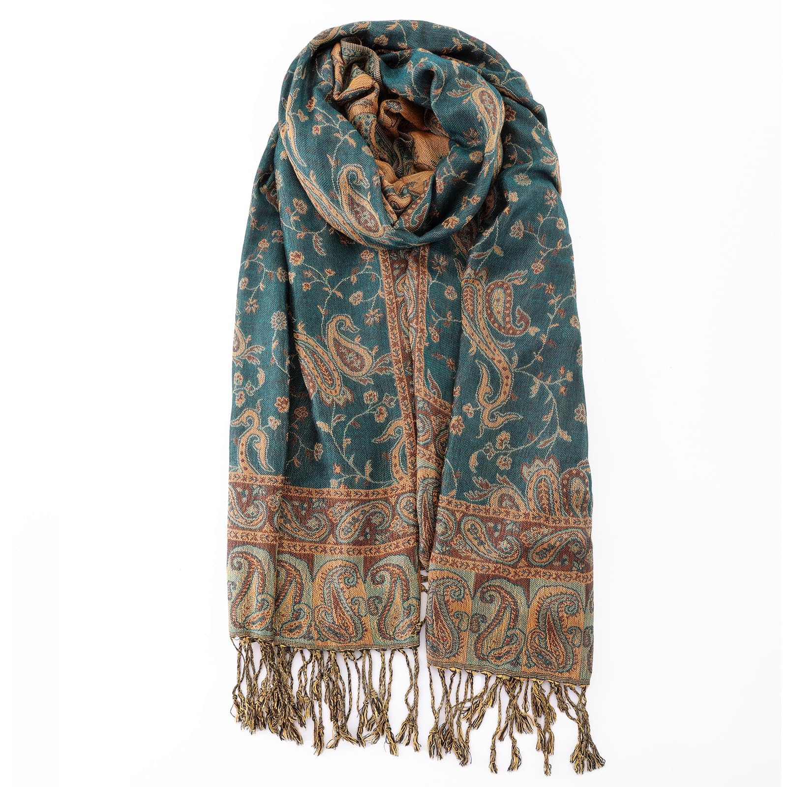 TULAOMAO Two Tone Pashmina Shawls and Wraps with Frings, Women Soft Silky Paisley Scarfs Shawls for Wedding, Pashmina Rave