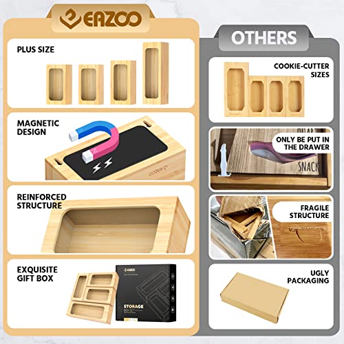 Ziplock Bag Storage Organizer for Kitchen Drawer - Magnetic Food Storage Bag Holders, Bamboo Baggie Organizer, Compatible with Gallon, Slider, Quart, Sandwich, Snack & Variety Size Bag (4-pack)
