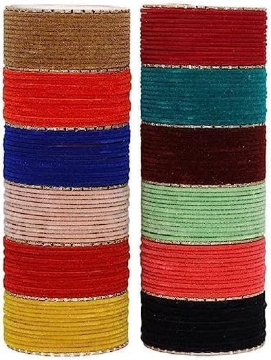 SANARA Indian Traditional Bollywood Gorgeous 156 pc 12 color Velvet Bangle Box Set Women Wedding Wear Bangle Set (2.9)