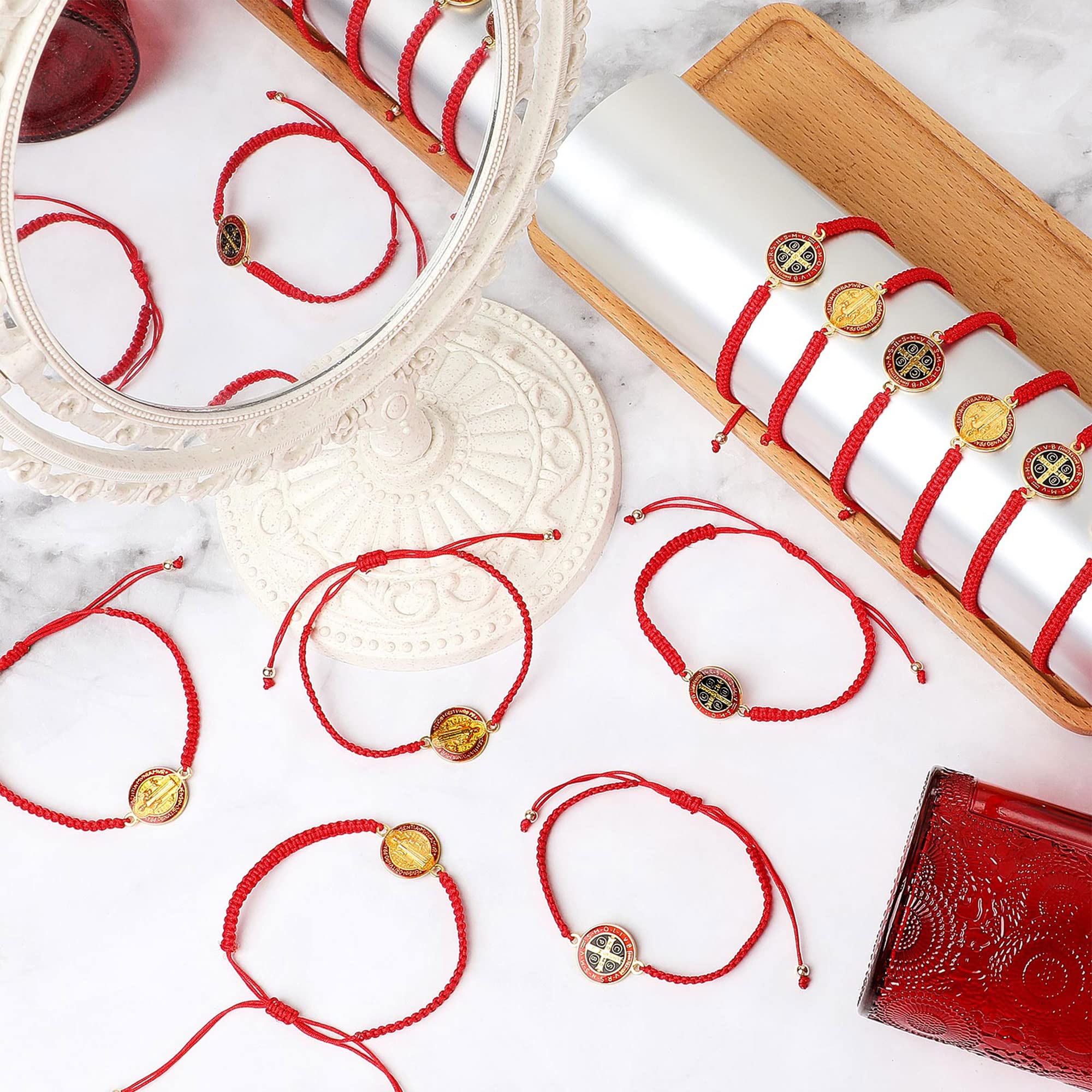 Taiyin 50 Pcs Saint Benedict Virgin Mary Saint Jude Bracelet Catholic String Bracelets Rosary Bracelet for Women Bead Bracelets