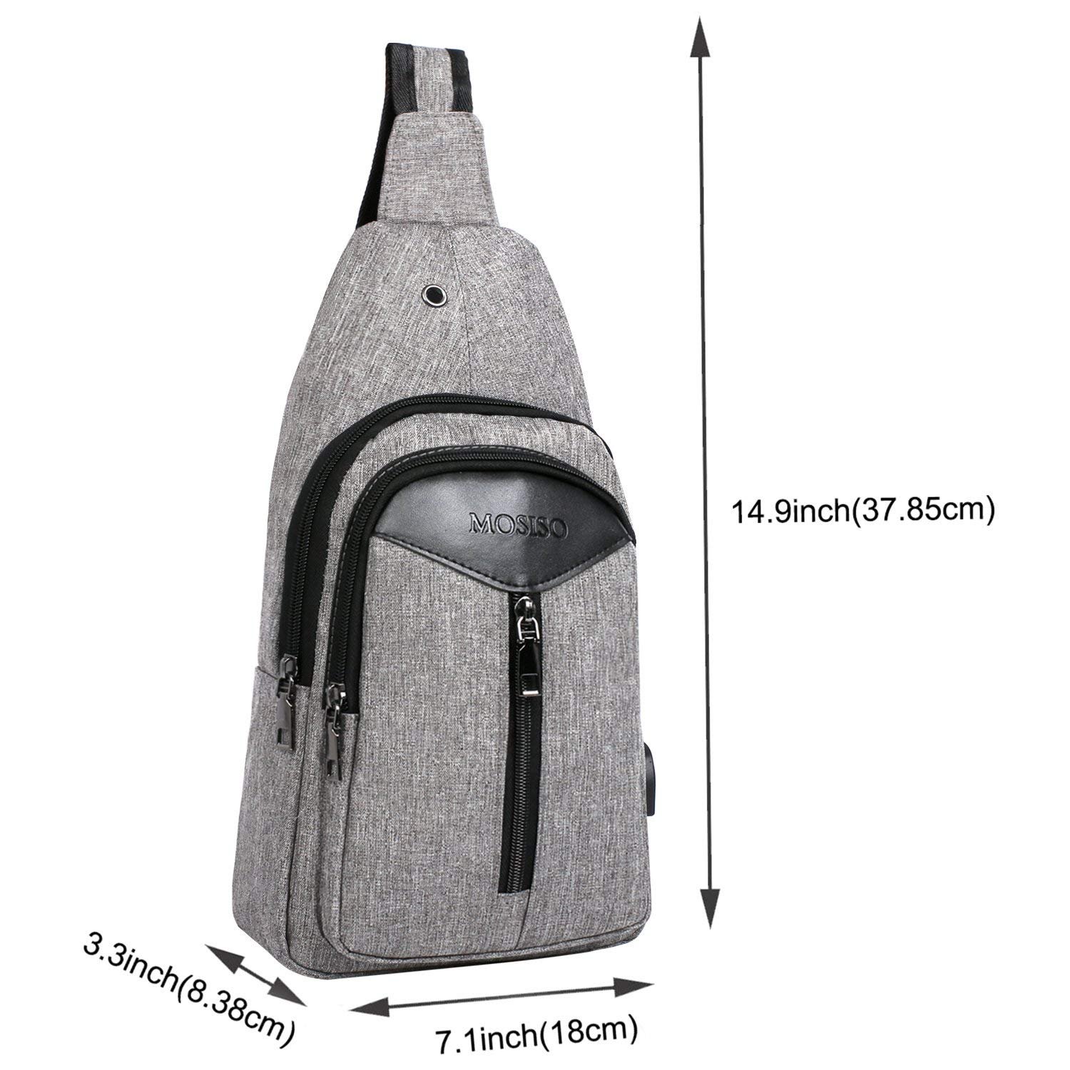 MOSISO Rope Sling Bag Hiking Daypack Unbalance Backpack with USB Charging Port, Dark Gray