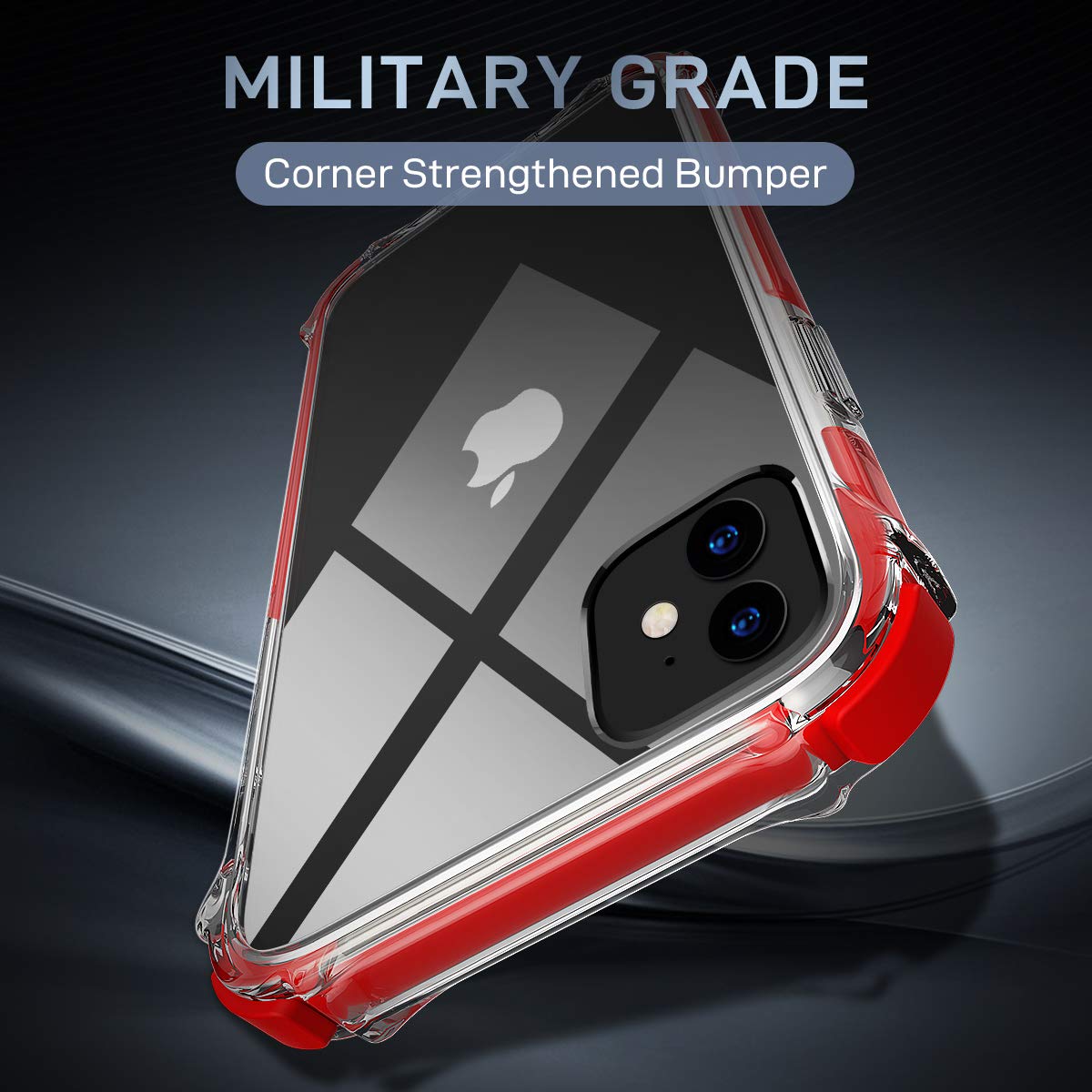 MATEPROX Compatible with iPhone 11 Case Clear Heavy Duty Protective Crystal Back Cover with Shockproof Bumper Case for iPhone 11 2019 6.1(Red)