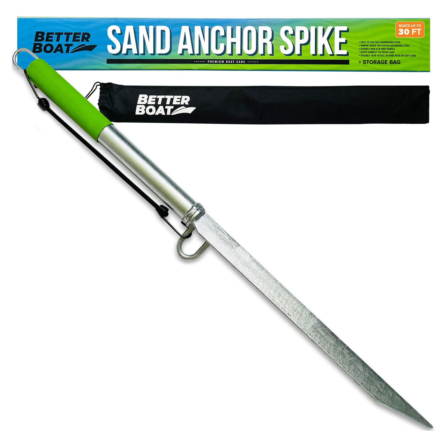 Sand Spike Boat Anchor Pole for Boats Jetski Pontoon Kayak Jet Ski Boating | Large & Small Slide Pole Stick System for Shallow Water Shore, Sandbar, Beach & Land with Bag for Accessories Up to 30 Ft