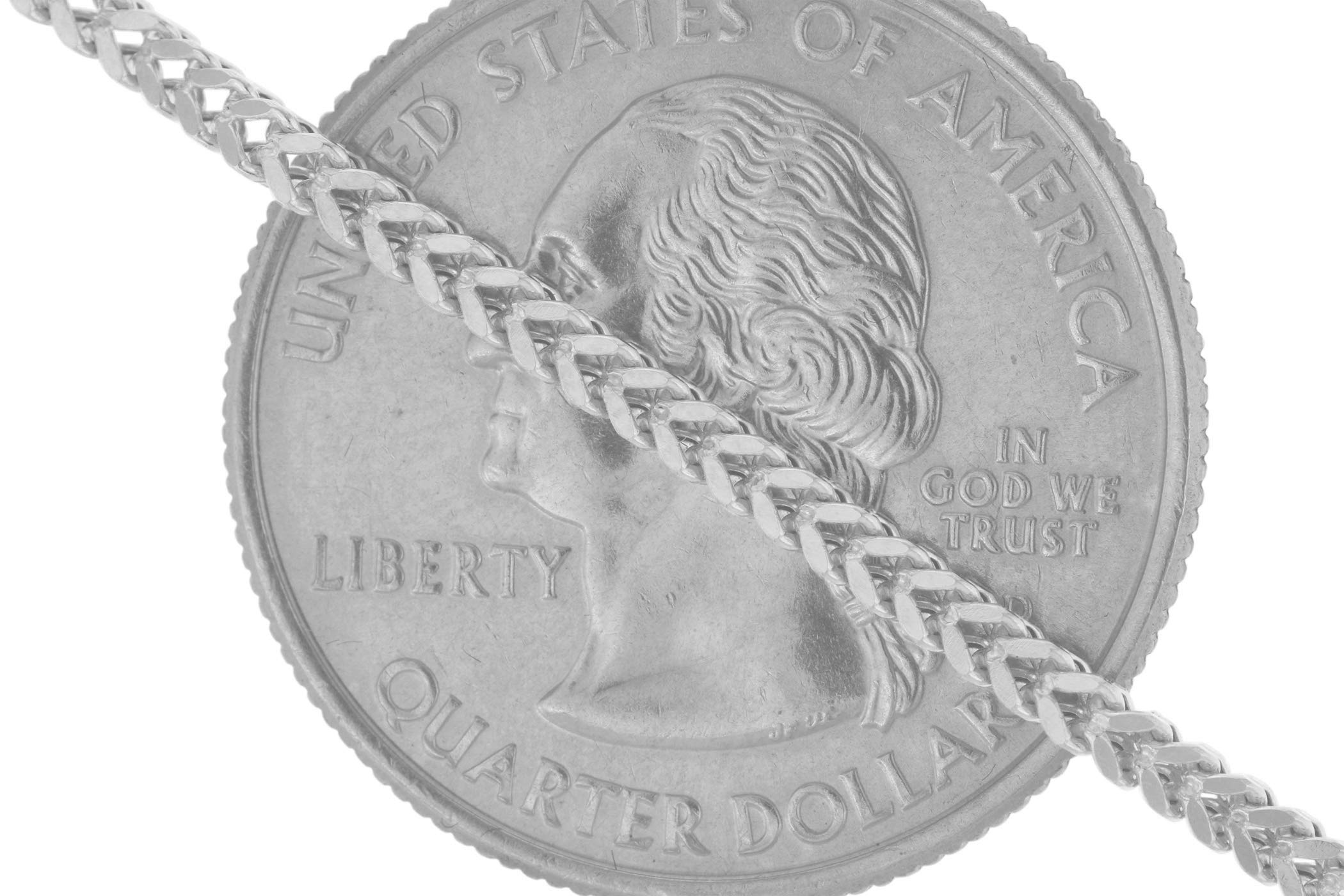 Nuragold 10k White Gold 2mm Franco Chain Box Square Wheat Pendant Necklace, Mens Womens Jewelry 16" 18" 20" 22" 24" 26"