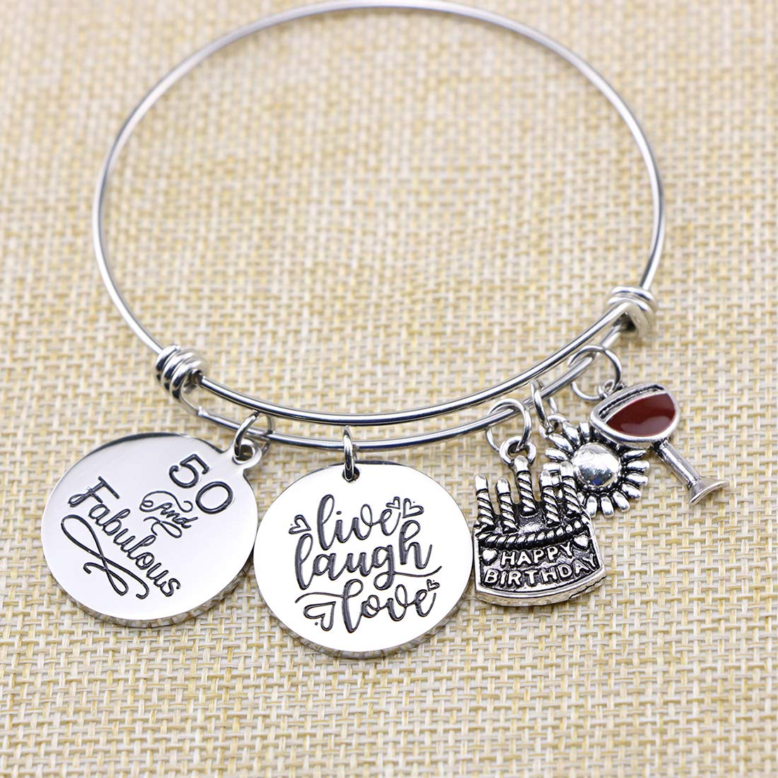 Memgift 50th Birthday Gifts for Women Stainless Steel Charm Bracelet Gift Jewellery