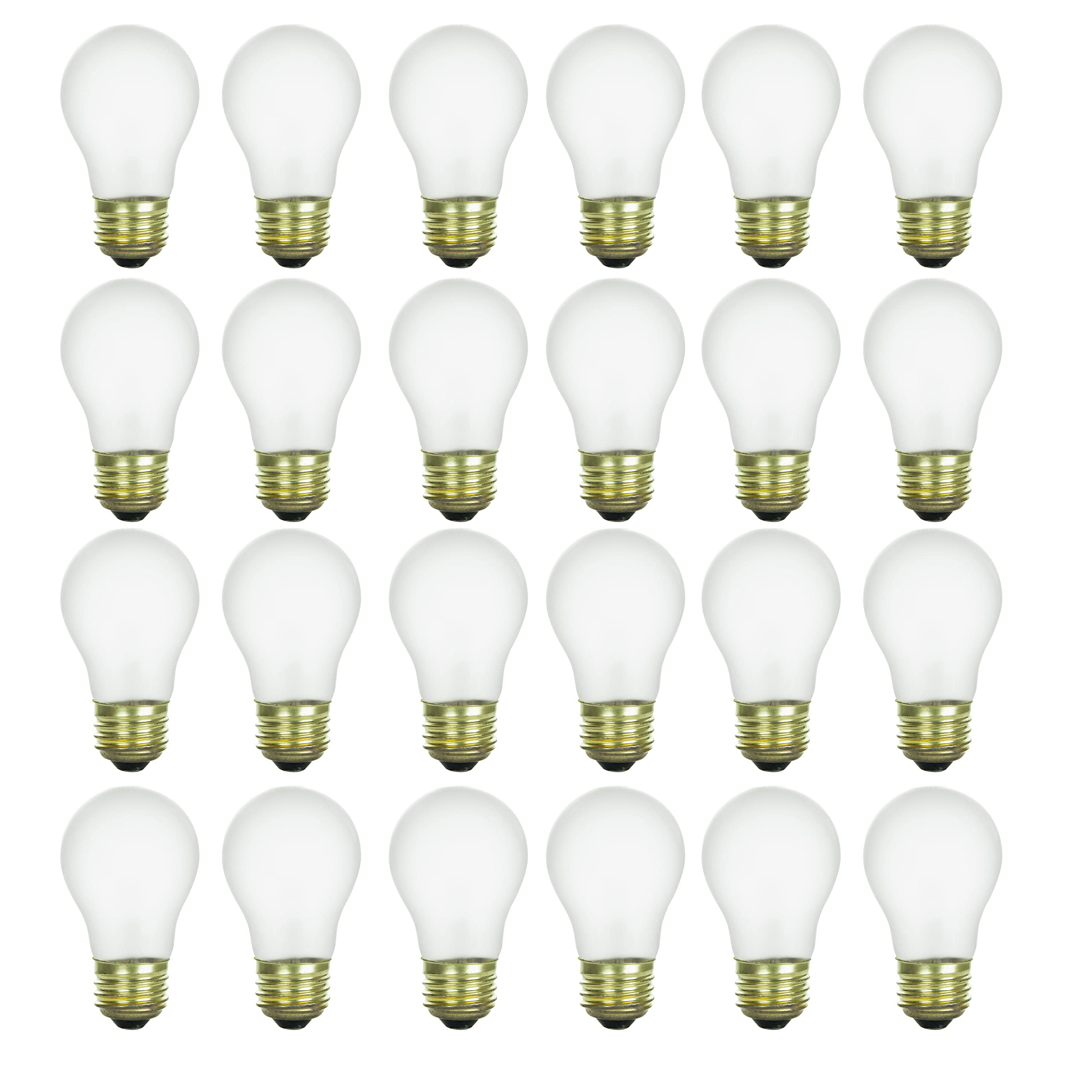 Sunlite 41622 Incandescent Appliance A15 Light Bulb, 15 Watts, 70 Lumens, Medium Base (E26), Dimmable, Mercury Free, 2600K Warm White, Frost, 24 Count