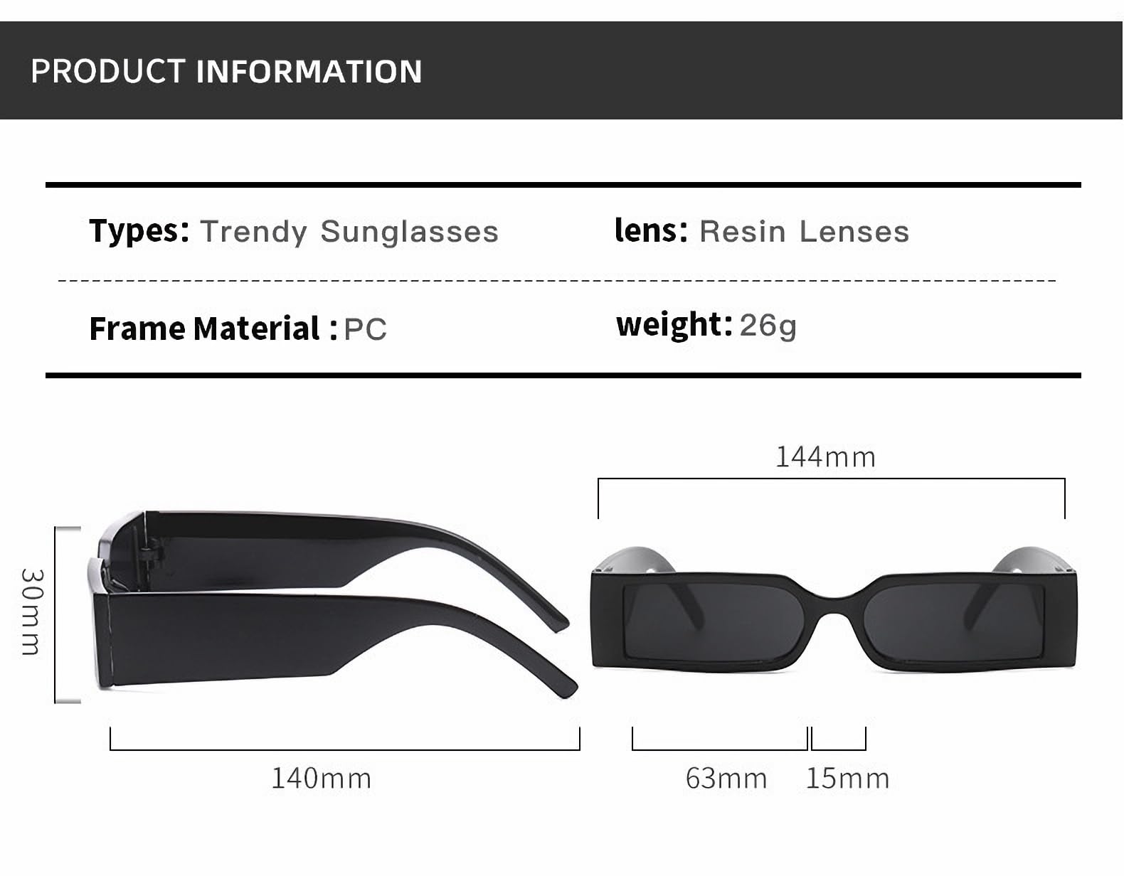 Retro Small Rectangle Sunglasses for Men and Women Driving Glasses 100% UV Protection, Black, 142