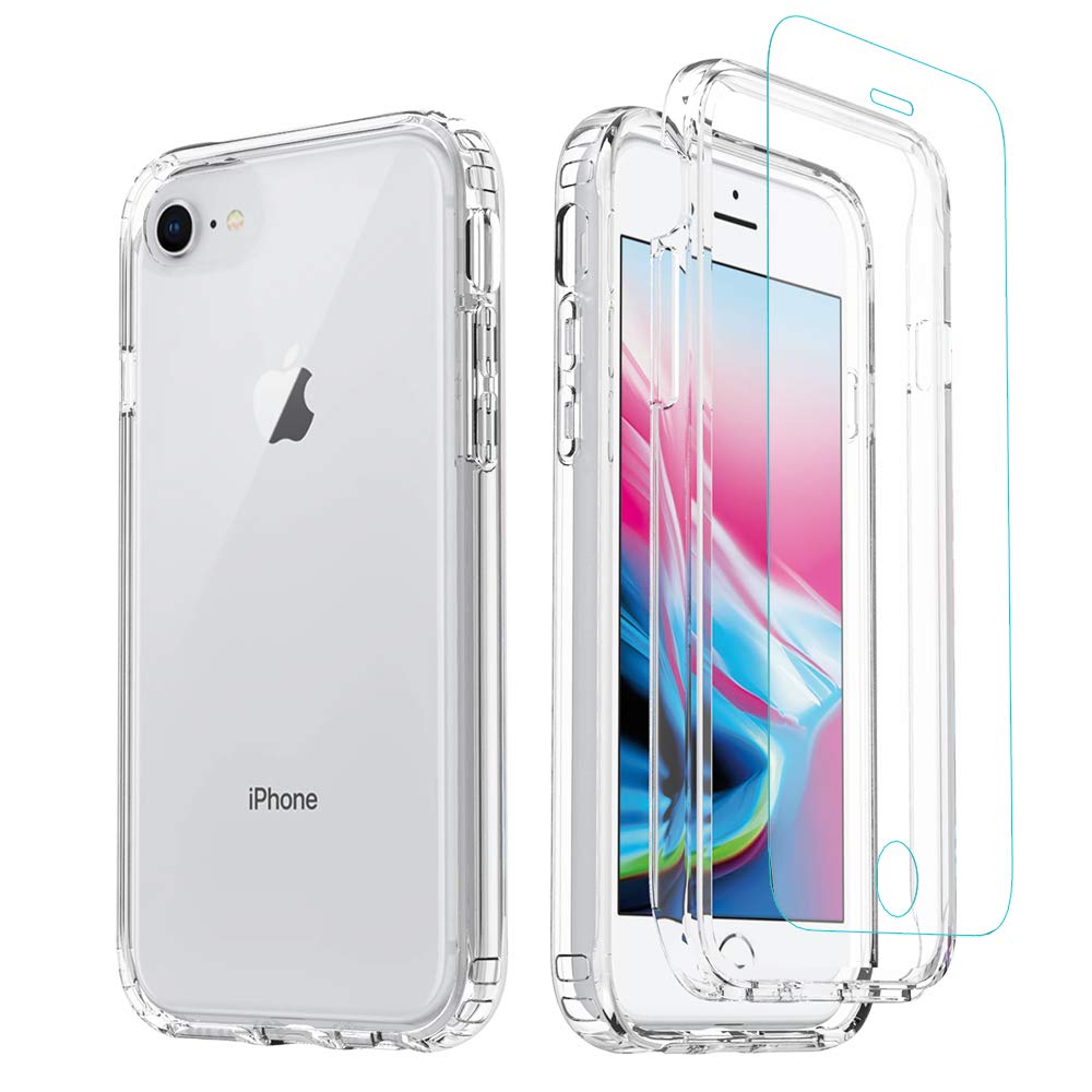 Misscase iPhone 8/ SE 2022 Case,iPhone 7 Clear Case,[Tempered Glass Screen Protector] Full Body Protective Shockproof Hard Plastic & Soft TPU Case for iPhone 8/7 (4.7 inch) Clear
