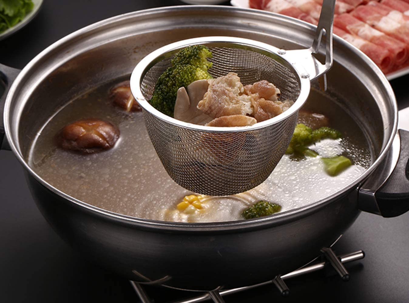 TENTA Kitchen Premium 18/8 Stainless Steel Mesh Spider Spaghetti Dumpling Noodle Strainer -Mouth Diameter 3.8 inch Basket and 8.1inch Handle