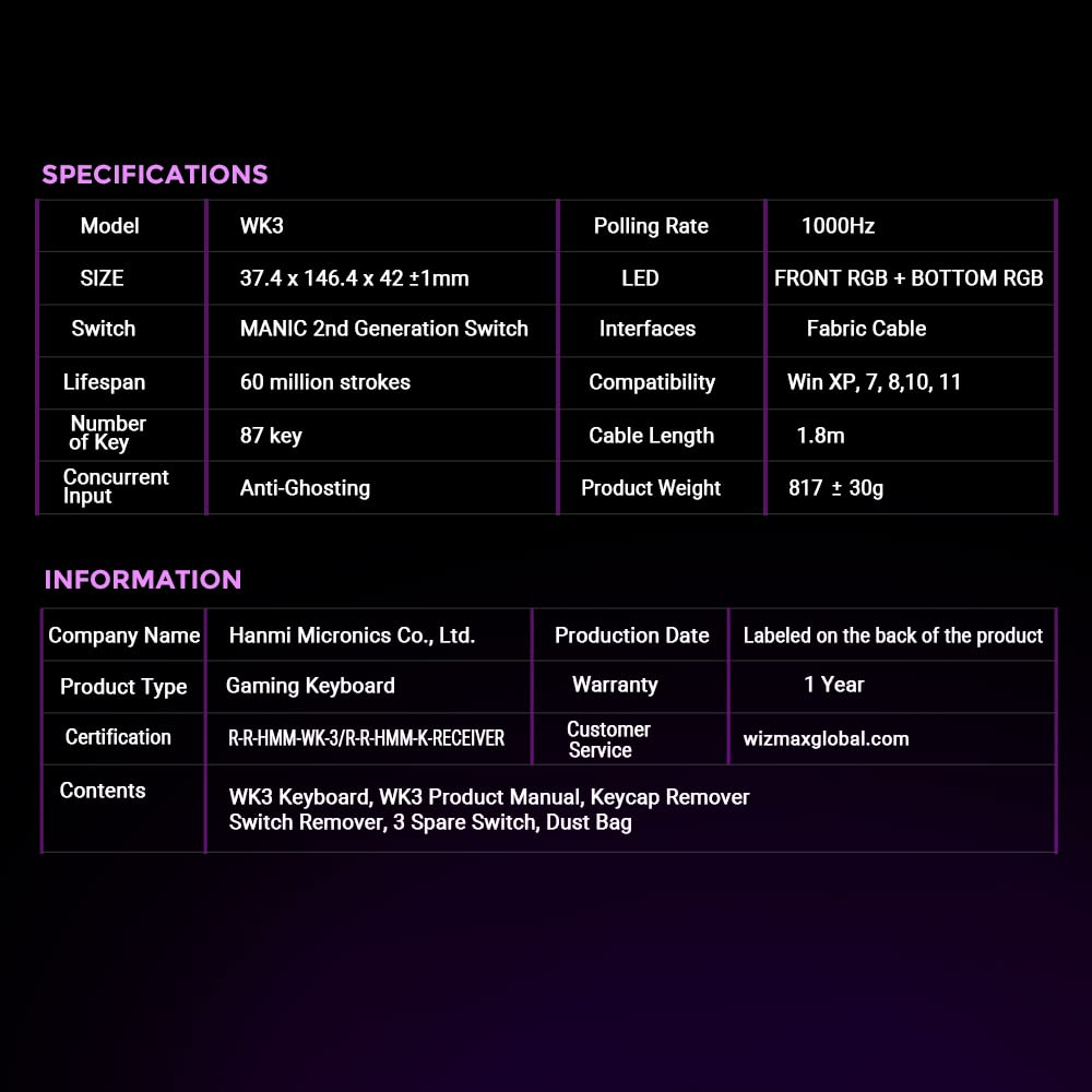 WK3 TKL 80% Wireless Mechanical Gaming Keyboard