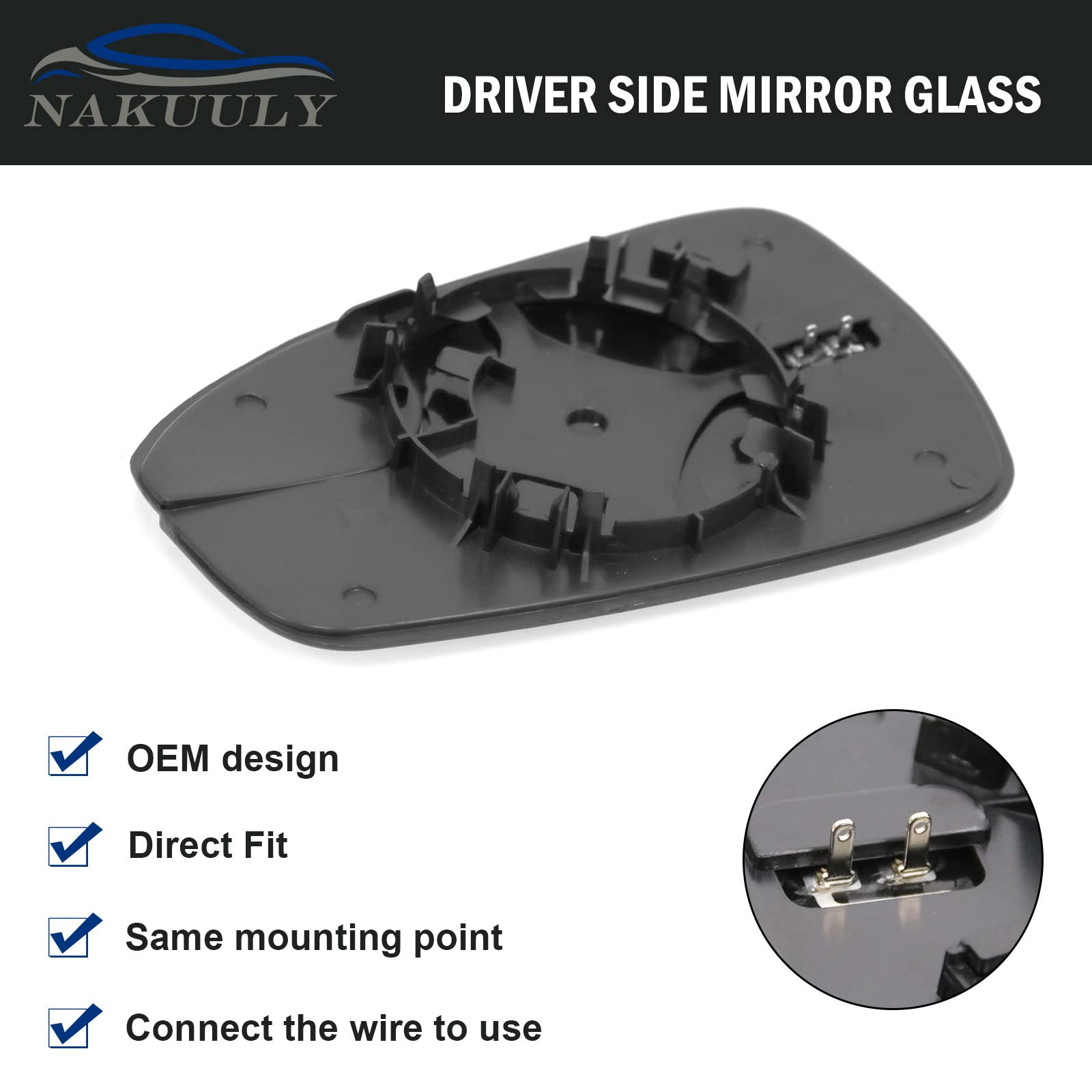 Nakuuly Mirror Glass Passenger Right Side Compatible with 2013-2020 Ford Fusion Side View Heated Convex Mirror Glass with Rear Holder Replace # DS7Z17K707B