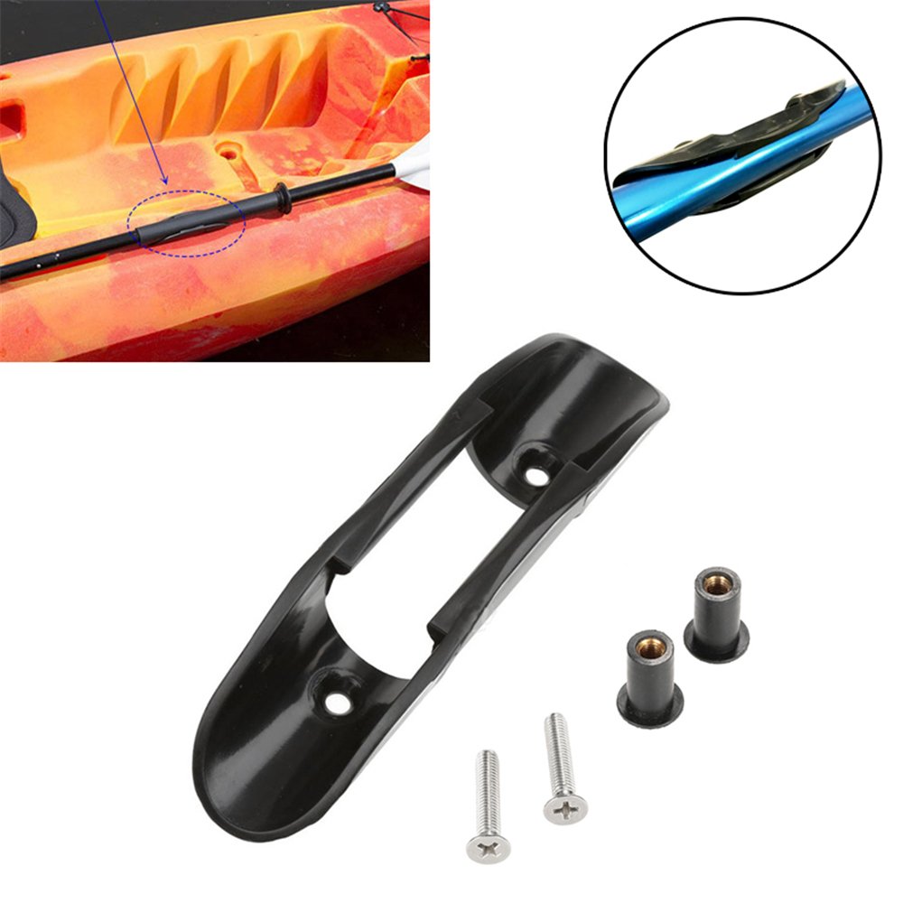 Mexidi Kayak Paddle Holder Clips Deck Mounted Universal Kayak Paddle Clip with Hardware& Fishing Net Clip, Black (2 Packs)