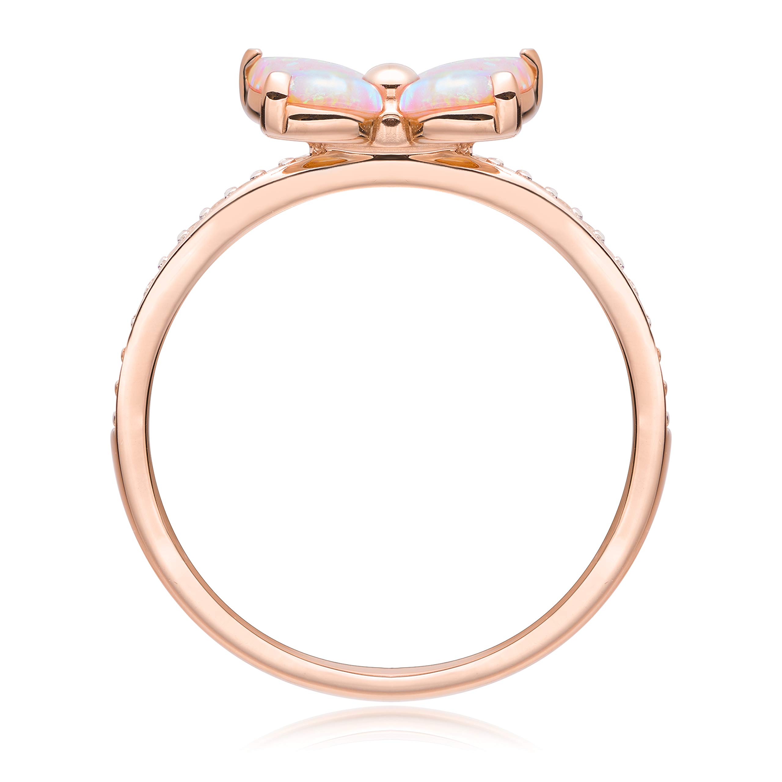 MORGAN & PAIGE 14K Rose Gold Butterfly Ring - Plated .925 Sterling Silver Pink Opal Butterfly Ring For Women - Lab Created Sapphire Ring With Eye Motif Centerpiece - Size 7