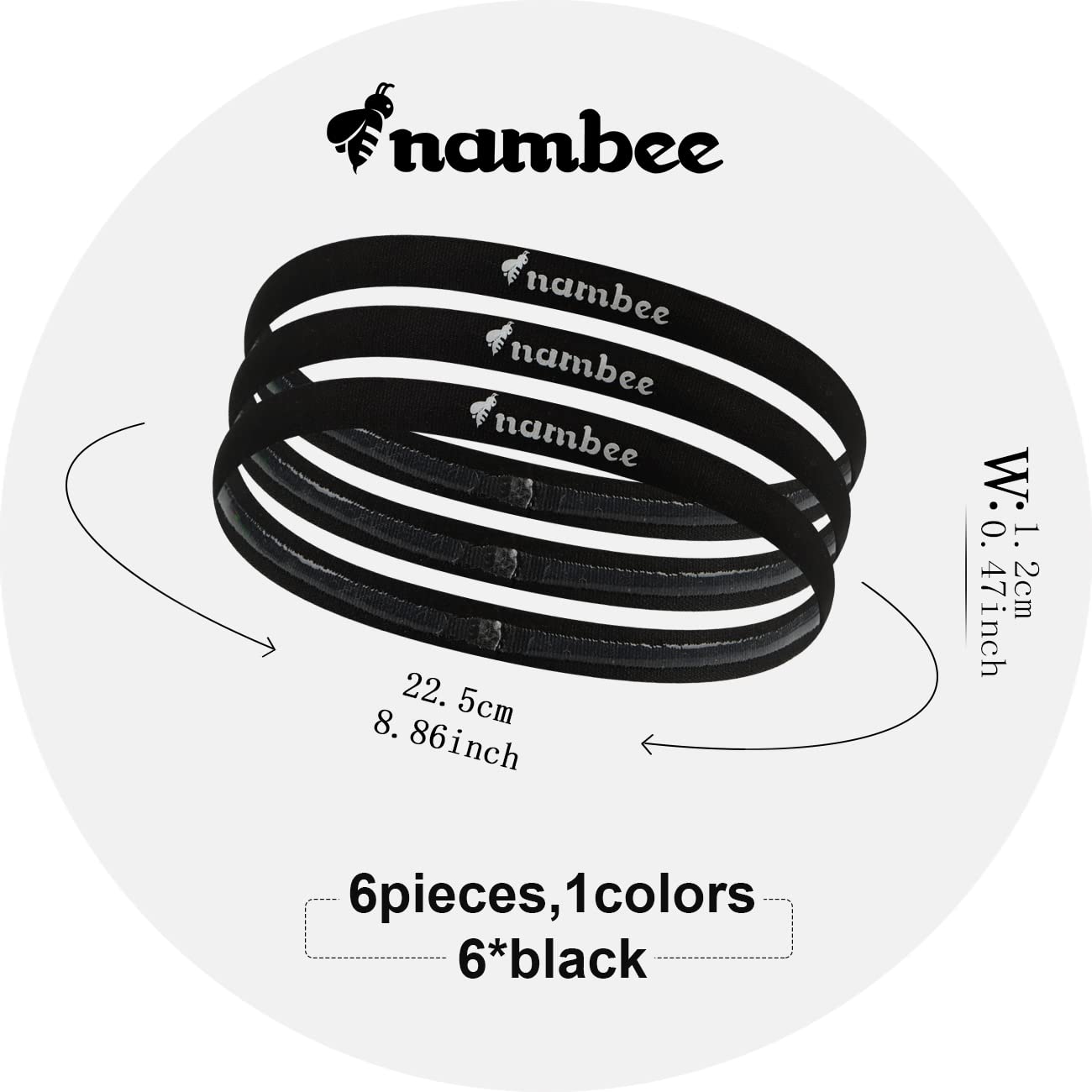 Nambee Silicone Grip Hairband Mini Sweat Band 6 Pack,Elastic Silicone Grip Exercise Hair and Sweatbands for Yoga