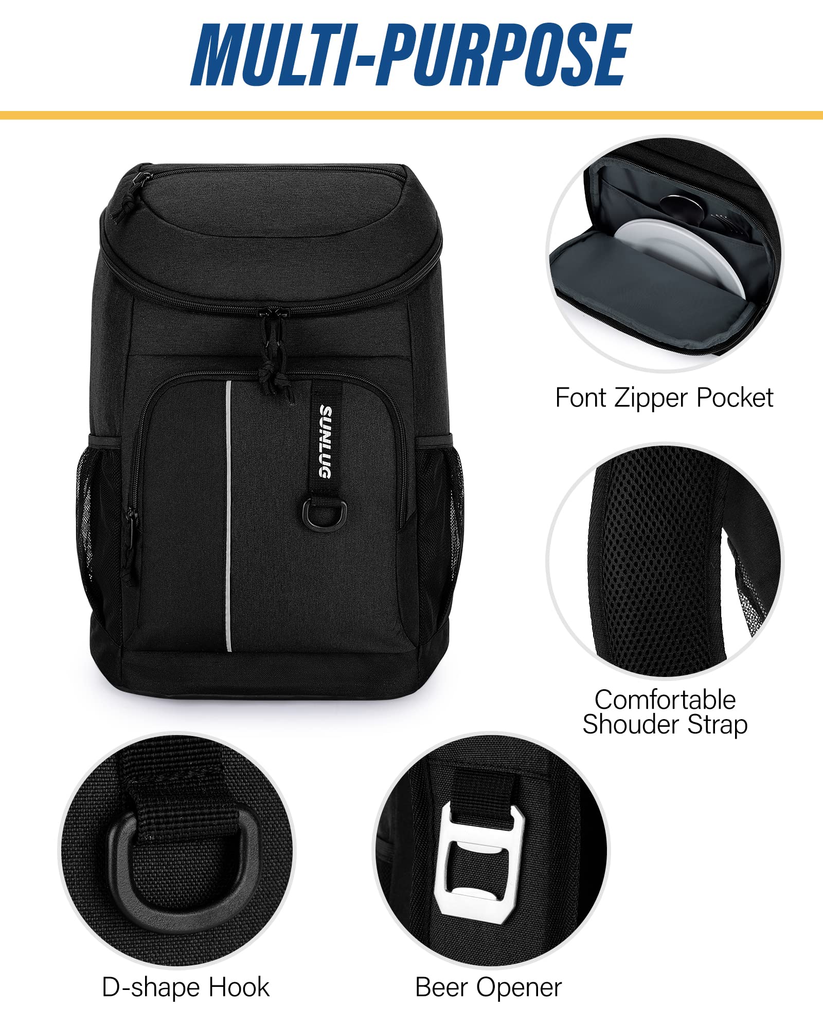 SUNLUG Cooler Backpack 30 Cans Leakproof Backpack Cooler, Insulated Lightweight Backpack Large Cooler Backpacks for Men Women to Picnics, Camping, Beach