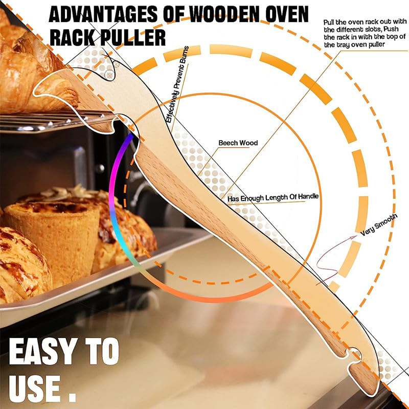 Oven Rack Puller Wooden Oven Rack Push Pull Tool Kitchen Oven Accessories Baking Kitchen Appliances for ovens Toaster ovens Air fryer