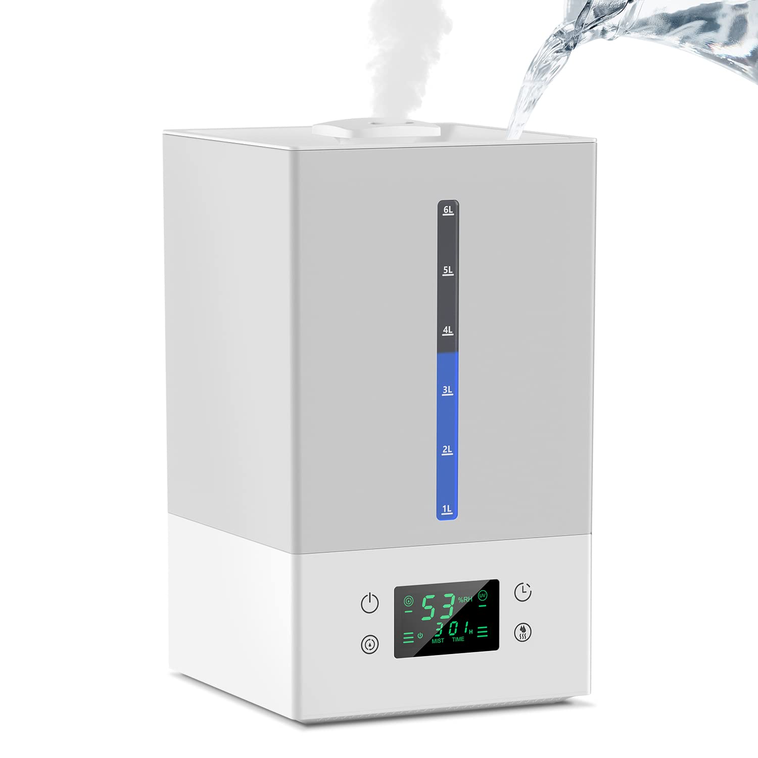WOAEDMBY 6L Humidifiers for Bedroom Large Room, Cool Mist Humidifiers for Baby Nursery Plants with Essential Oils Diffuser, 360°Rotatable Double Spray Outlet Nozzle, Auto-Shut Off,Sleep Mode