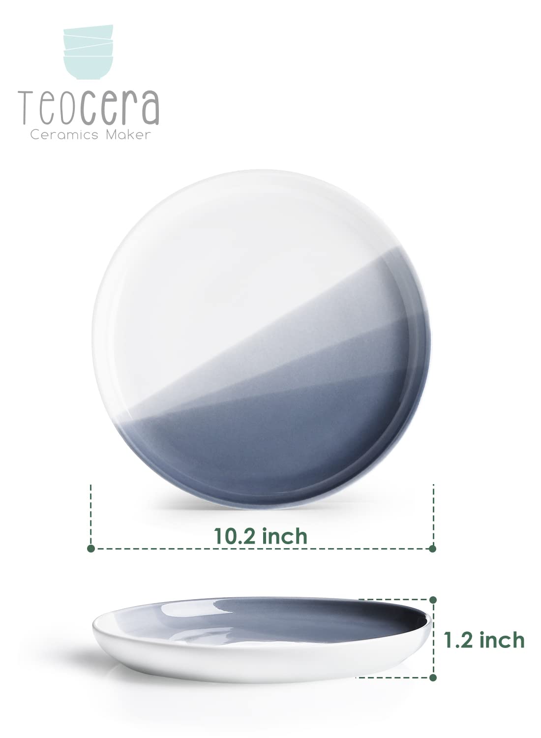 Teocera Dessert Plates set of 4 | 7.2 Inch Round Dessert Salad Plates - Small Appetizer Plates - Dishwasher, Microwave, and Oven Safe, Blue-gray
