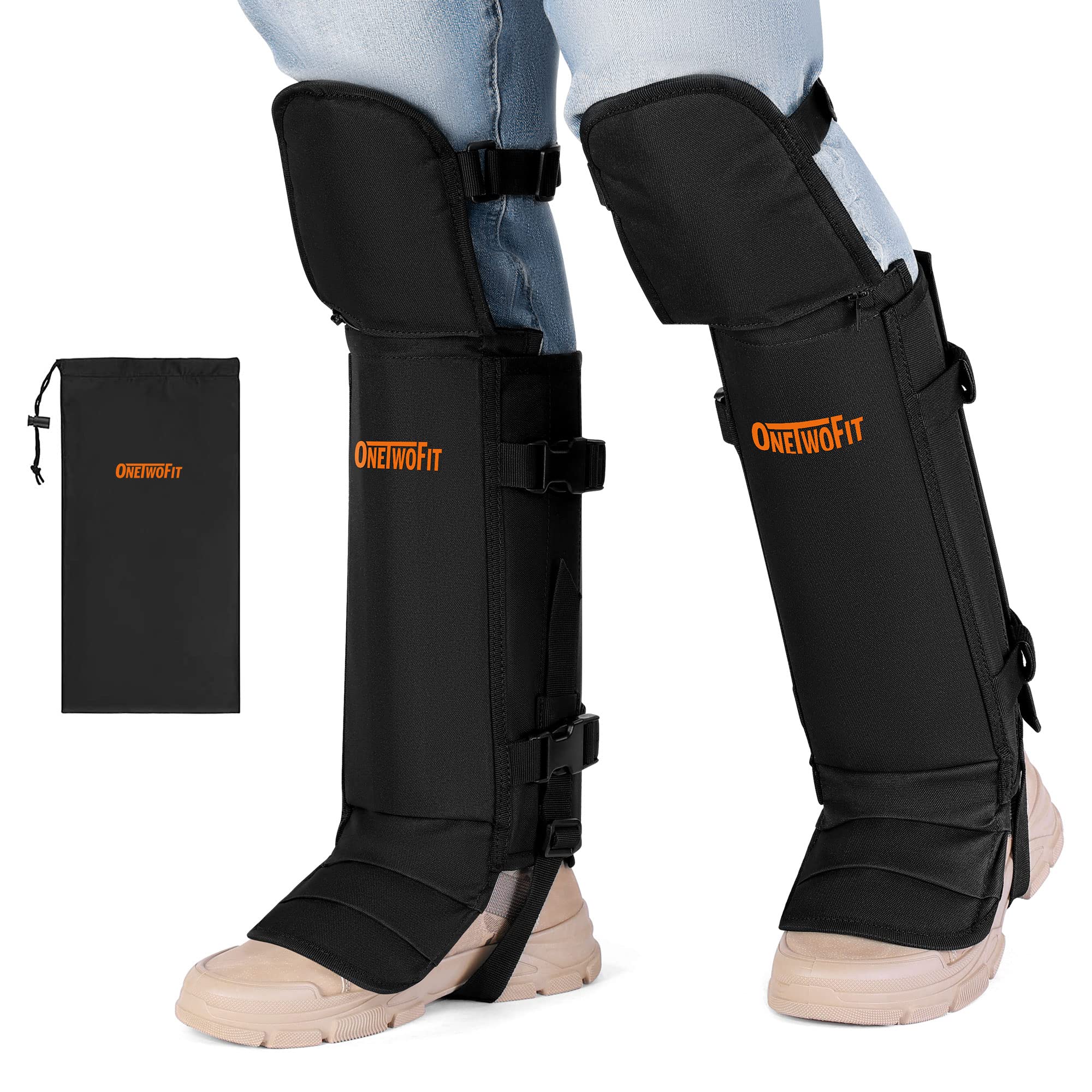 ONETWOFIT Snake Gaiters, Adjustable Snake Chaps for Men Women Hiking Hunting with Removable Knee Guards, Carry Bag, Foot Strap, Lightweight Snake Bite Protection for Lower Legs