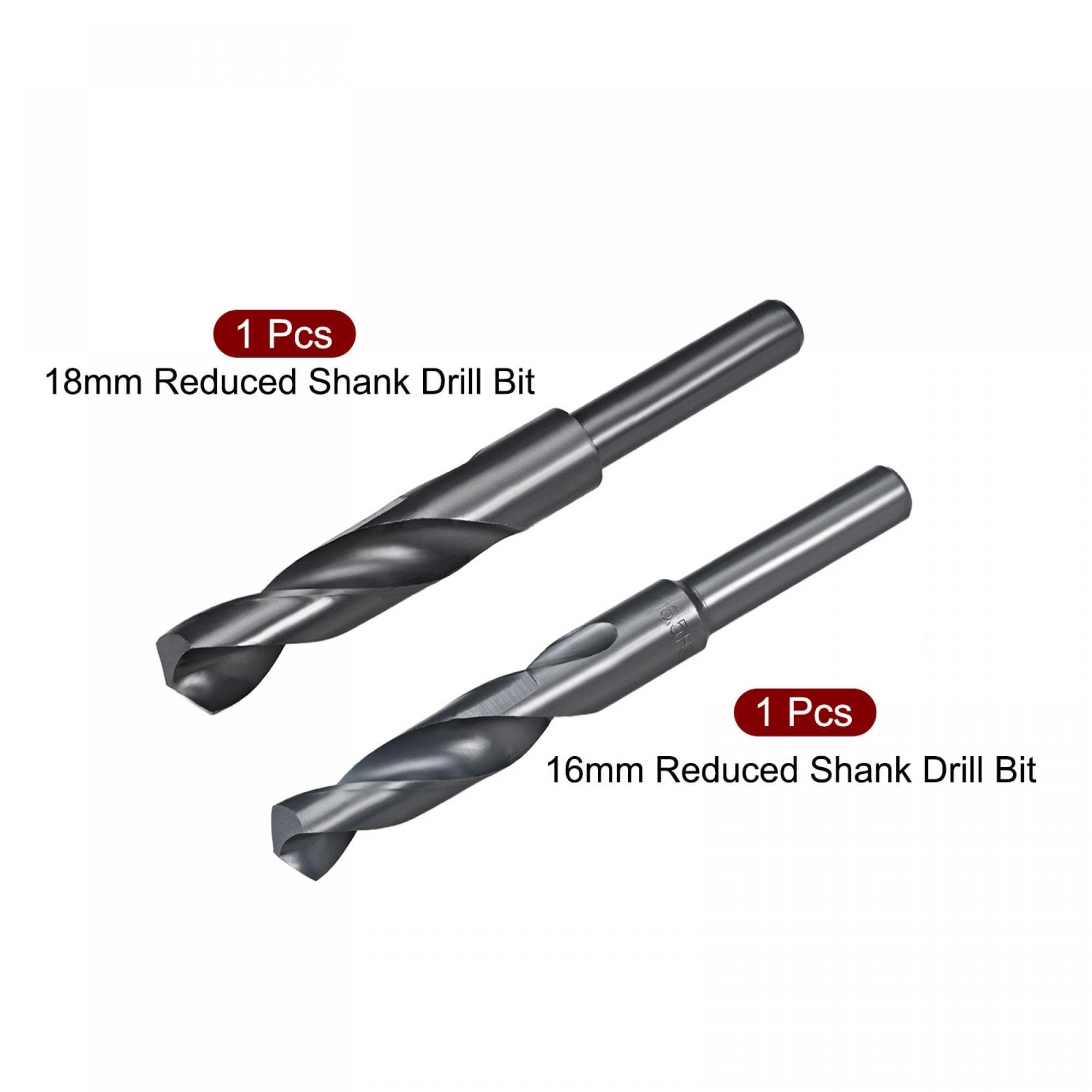 uxcell Reduced Shank Drill Bit 16mm & 18mm HSS 6542 Black Oxide with 1/2" Straight Shank