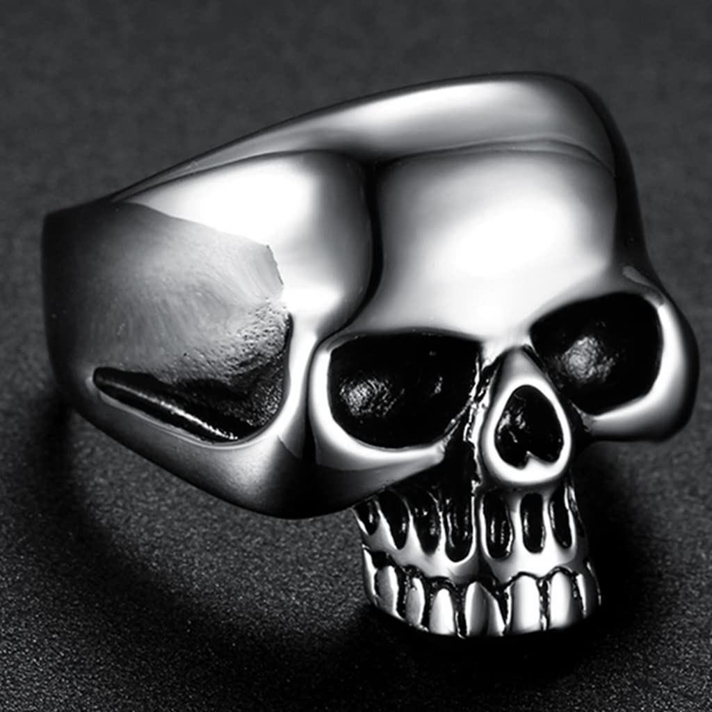 Retro Vintage Stainless Steel Gothic Skull Halloween Biker Hiphop Punk Party Holiday Ring (Silver, 7)